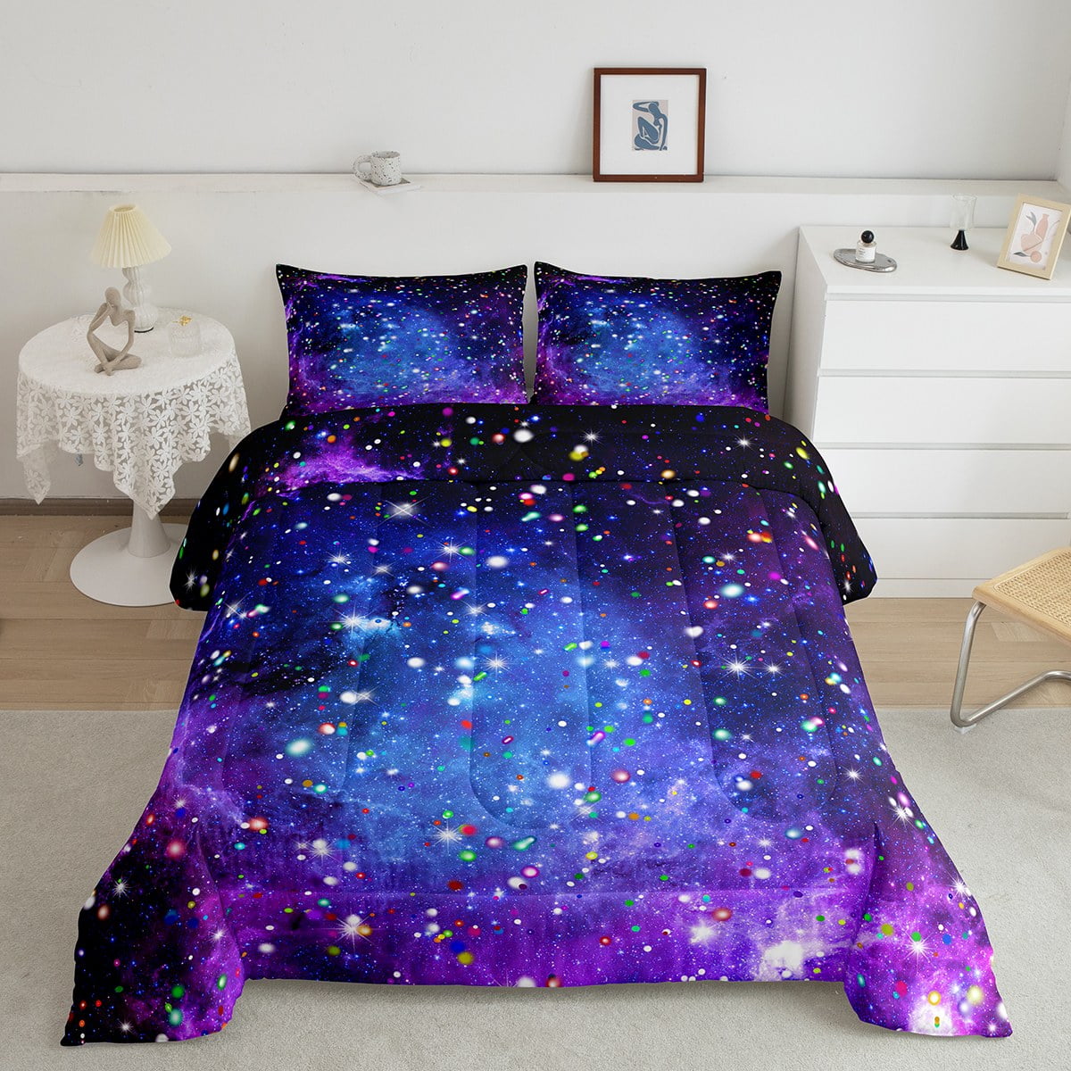 Purple Blue Galaxy Comforter Set Starry Sky Full Bedding Sets for Girls ...