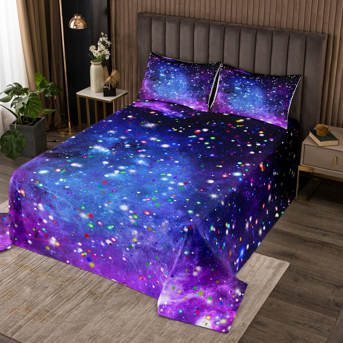 Purple Blue Galaxy Quilt Set Starry Sky King Bedspread Set for Girls ...