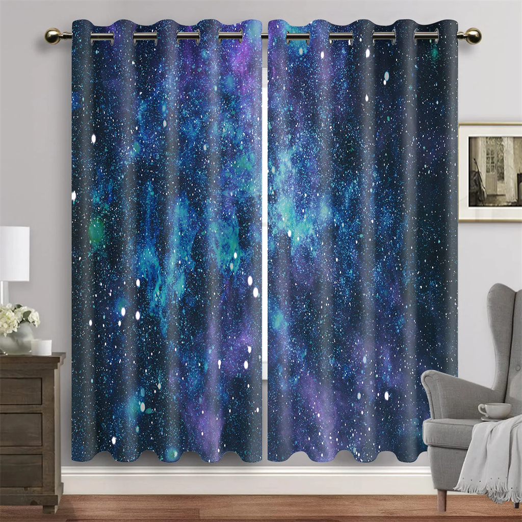 Purple Blue Galaxy Space Universe Stars Starry Window Curtains For ...