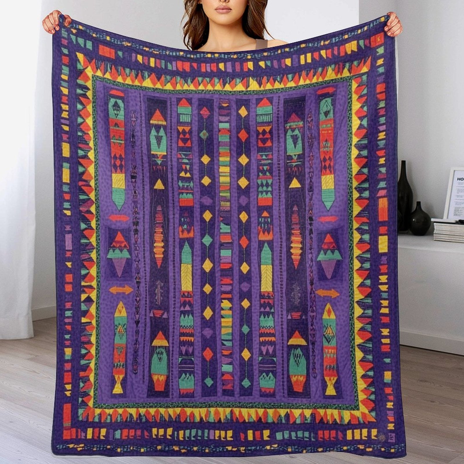 Purple And Blue Geometric Shapes Throw Blanket for Couch Bed 60"x80 ...