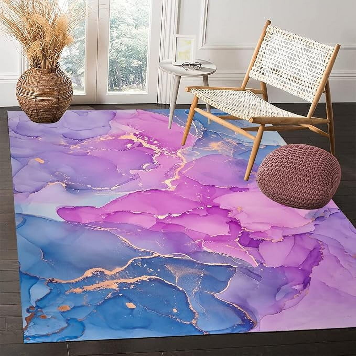 Purple Blue Gold Marble Pattern Area Rug Aesthetic Colorful Abstract ...