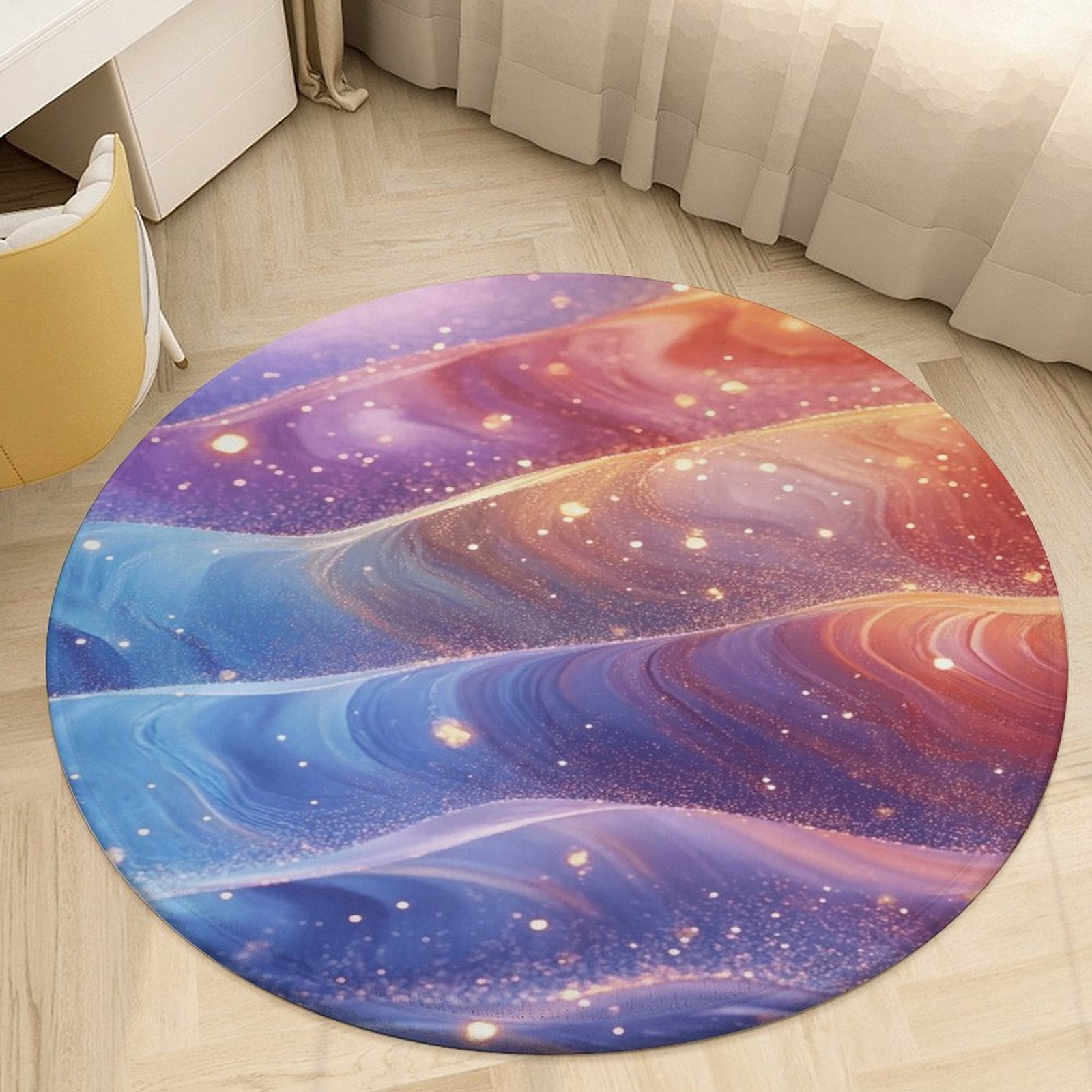 Purple Blue And Gold Wave Round Rugs -Washable Non-Slip Small Round ...
