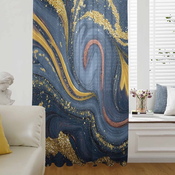 Purple Blue Golden Marble Semi Sheer Curtains Drapes for Living Room ...