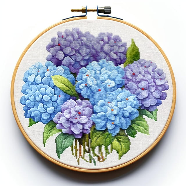 Purple and Blue Hydrangea Flower Stamped Cross Stitch Kits for ...