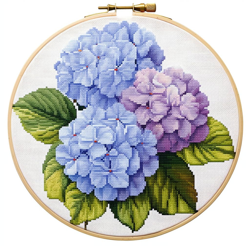 Purple and Blue Hydrangea Flower Stamped Cross Stitch Kits for ...