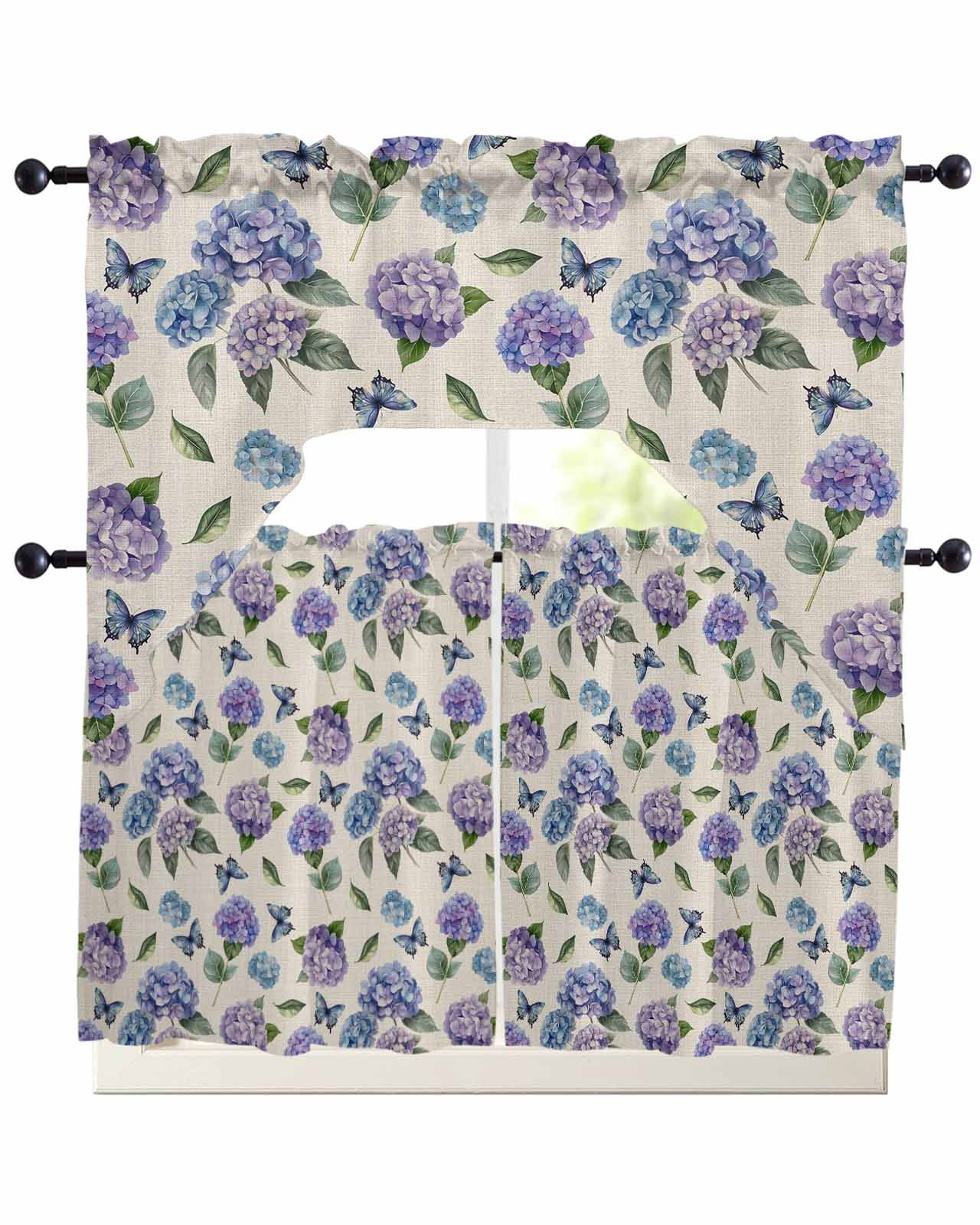 Purple Blue Hydrangea Kitchen Curtains Swag Valance and Tier Curtains ...