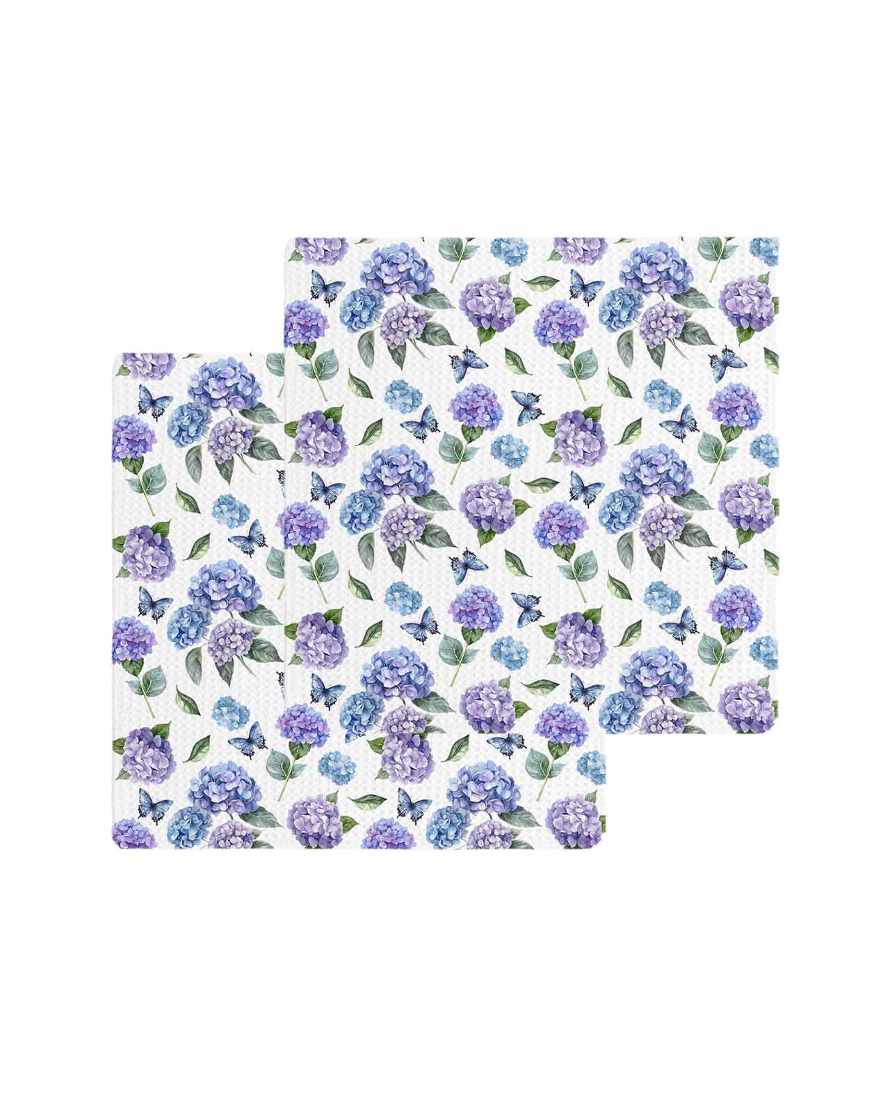 Purple Blue Hydrangea Kitchen Dish Towels for Drying Dishes Set of 2 ...