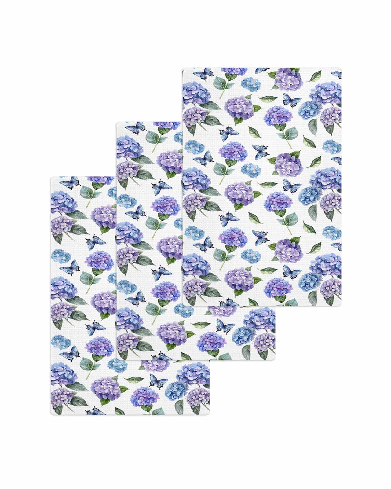 Purple Blue Hydrangea Kitchen Dish Towels for Drying Dishes Set of 3 ...