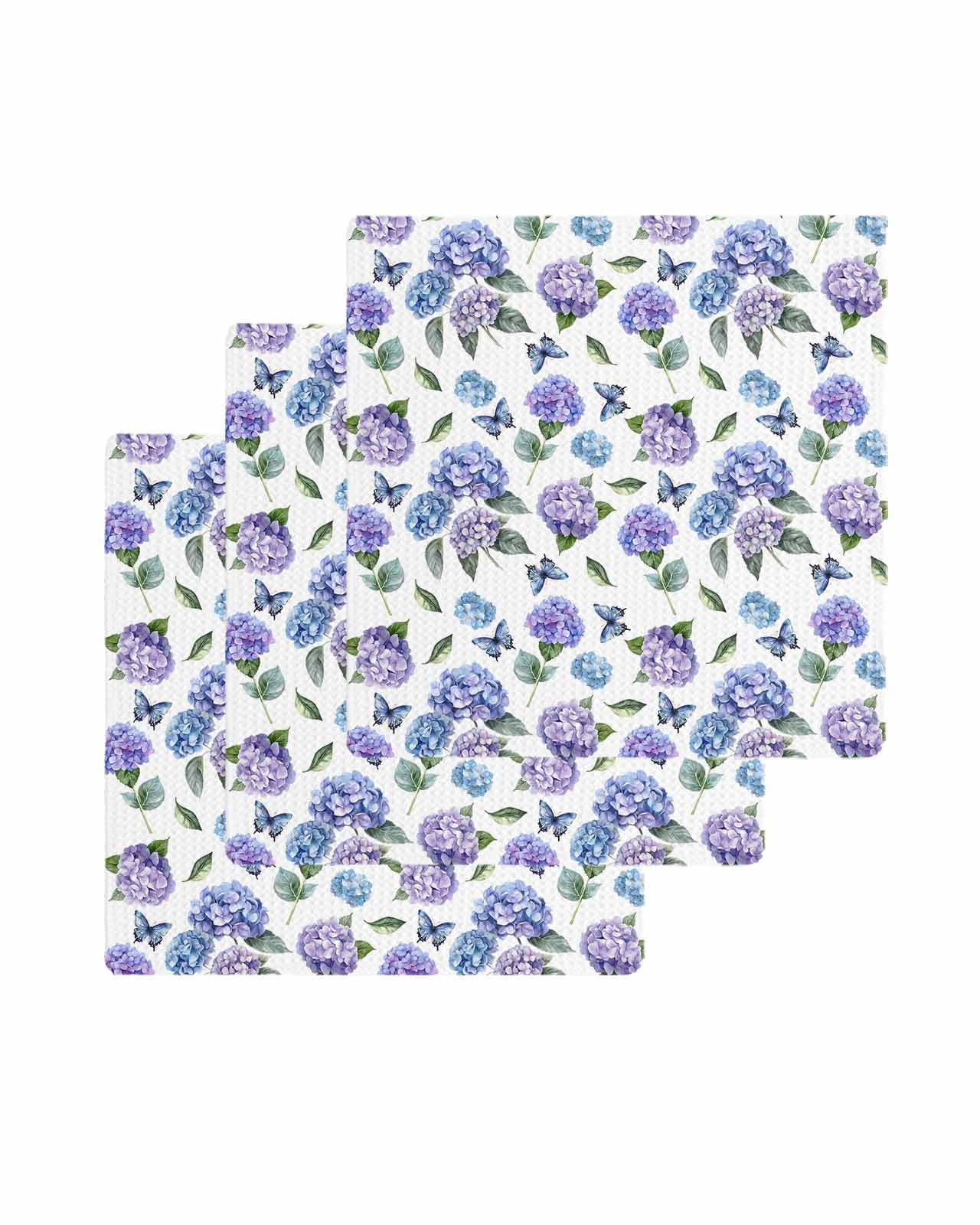 Purple Blue Hydrangea Kitchen Dish Towels for Drying Dishes Set of 3 ...