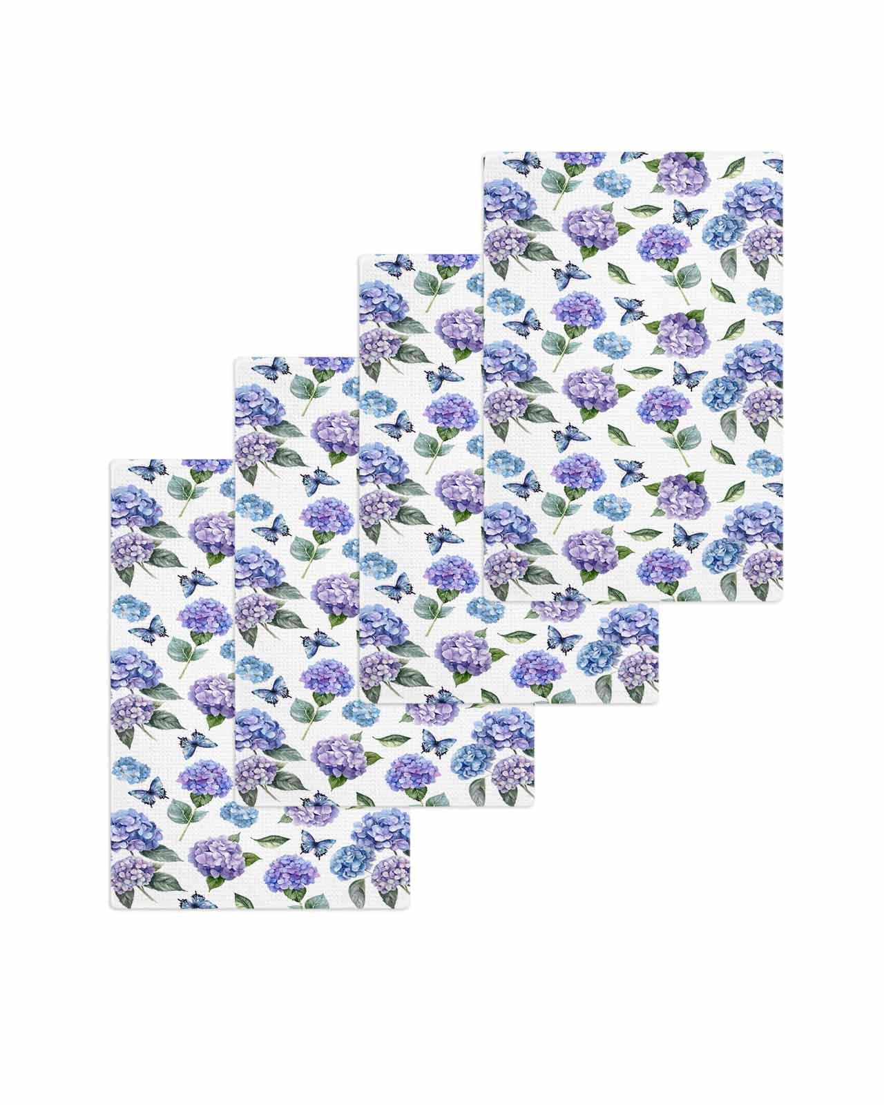 Purple Blue Hydrangea Kitchen Dish Towels for Drying Dishes Set of 4 ...