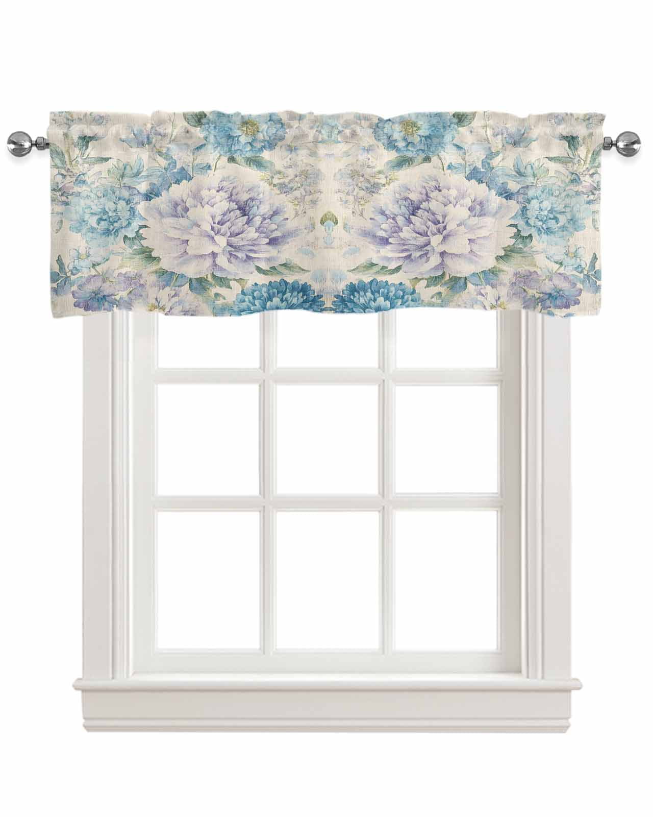 Purple Blue Hydrangea Kitchen Valances for Windows Farmhouse Linen ...