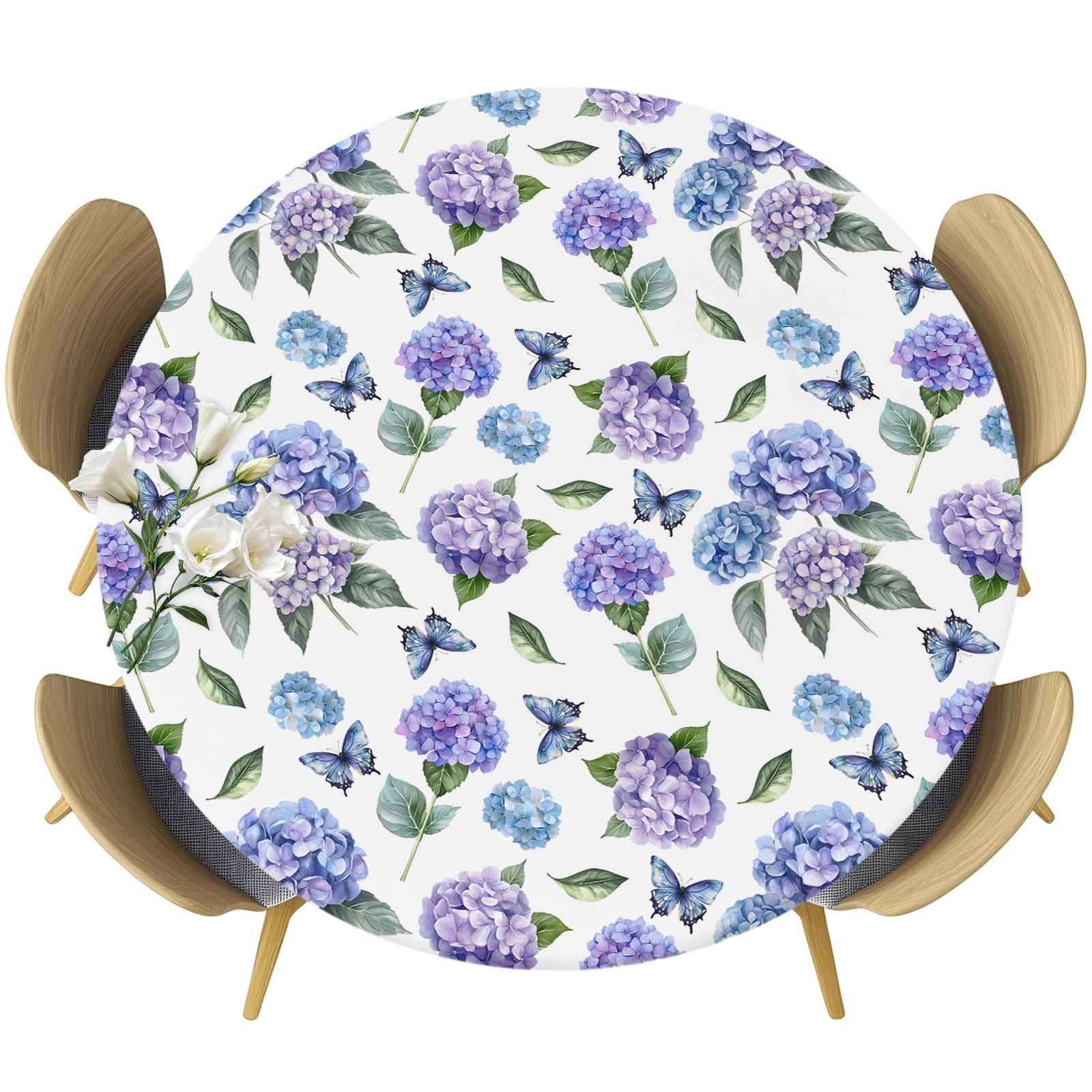 Purple Blue Hydrangea Round Tablecloth 55-60 Inch Round Fitted Table ...