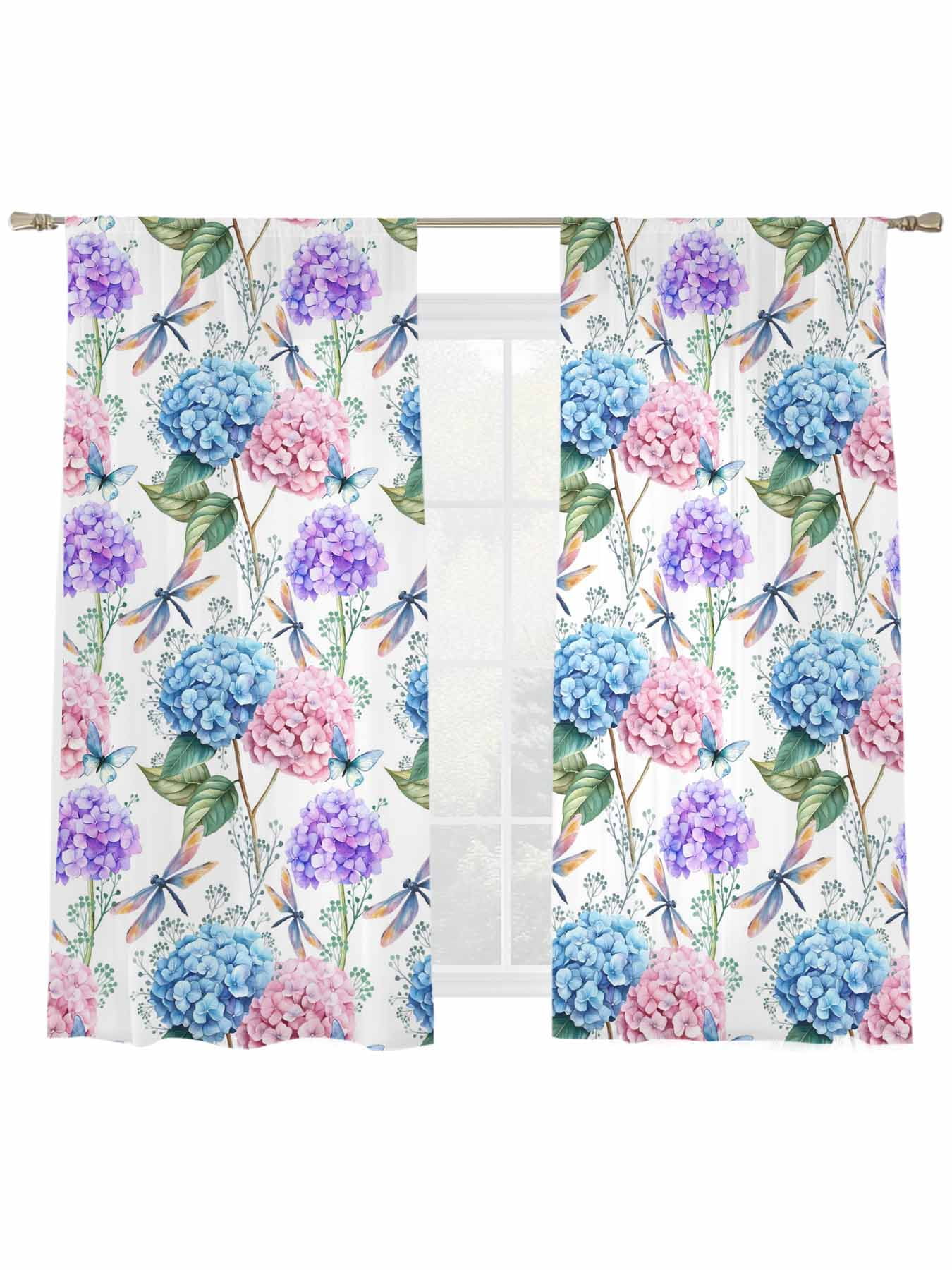 Purple Blue Hydrangea Sheer Curtains for Living Room Bedroom, Spring ...