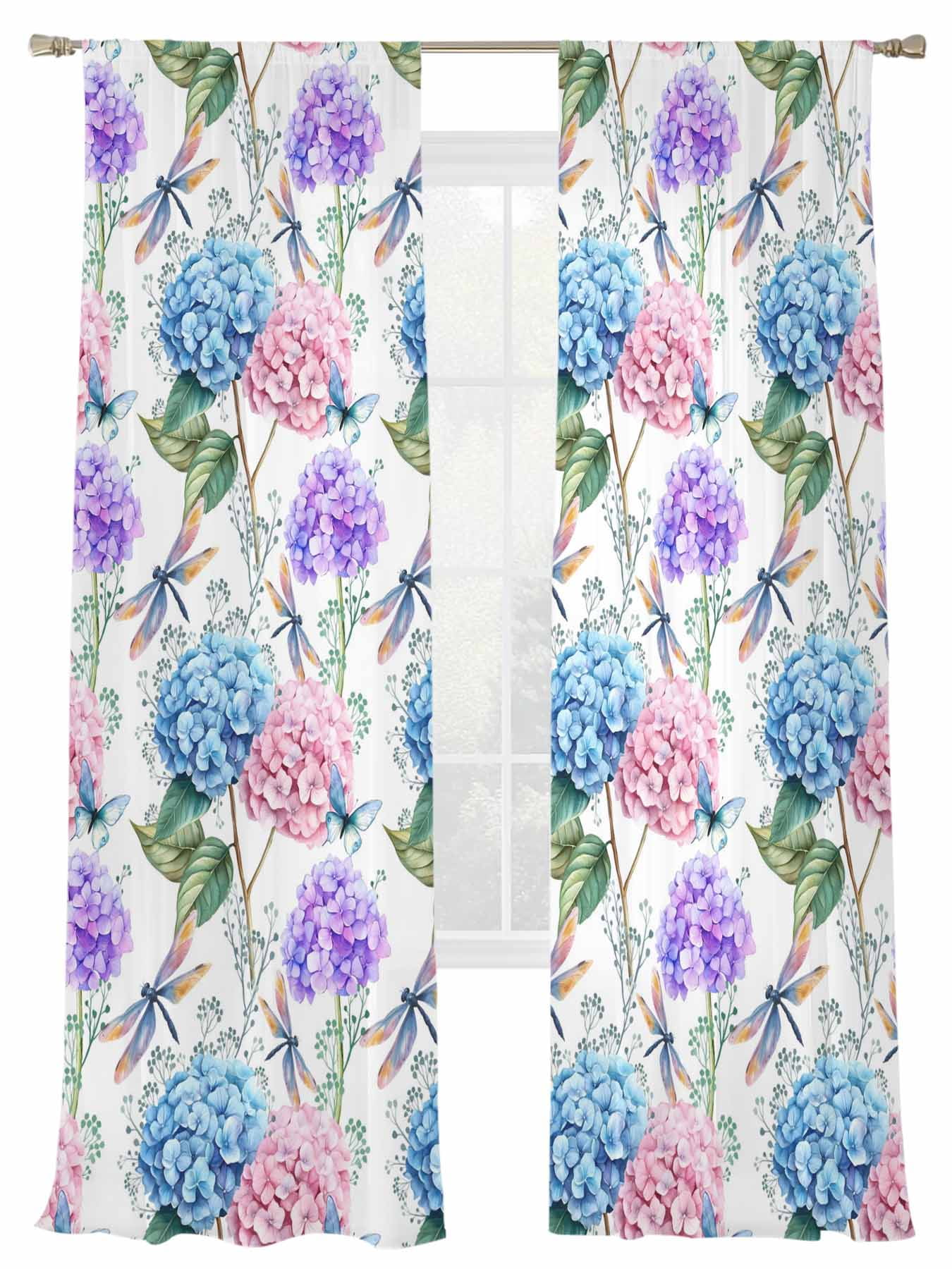 Purple Blue Hydrangea Sheer Curtains for Living Room Bedroom, Spring ...