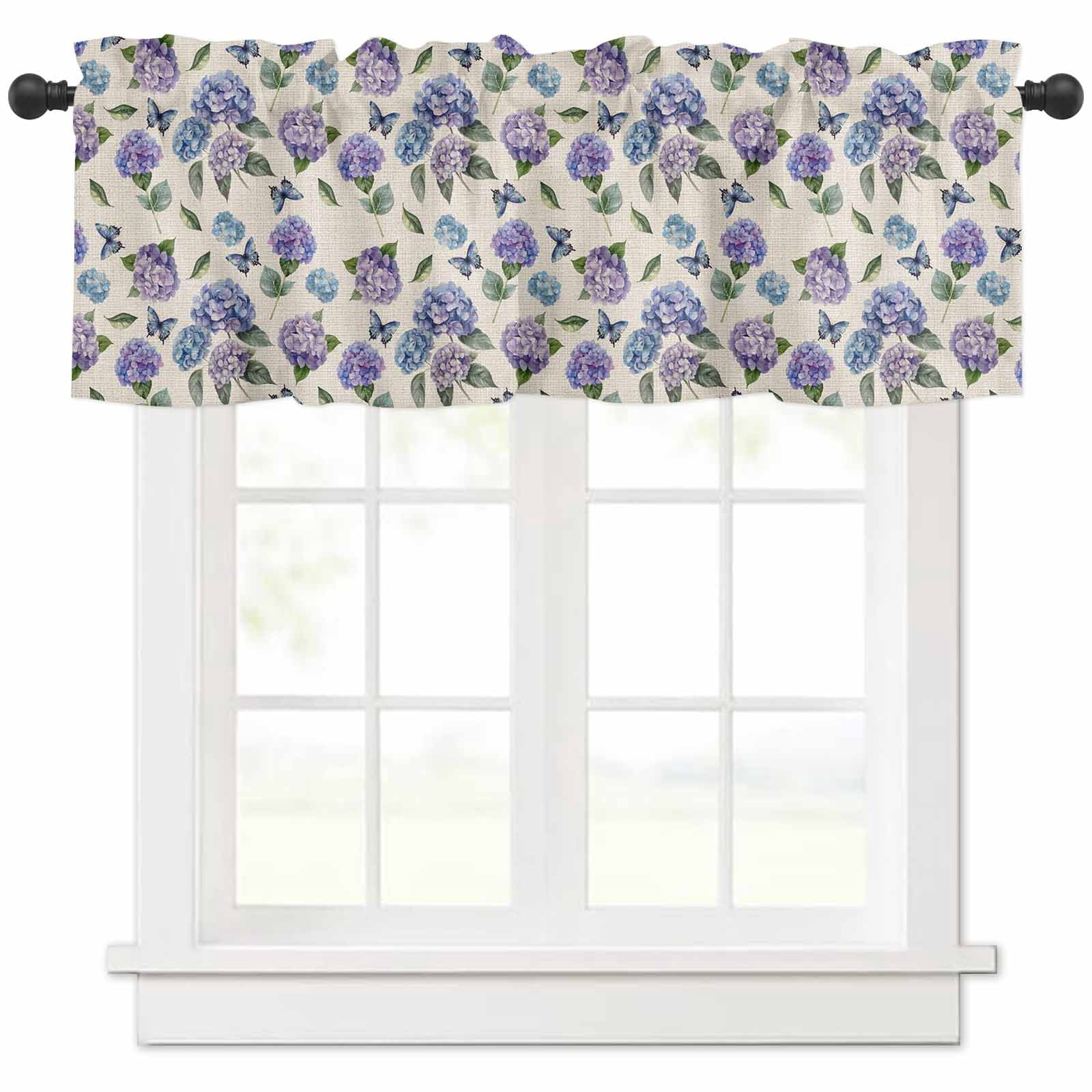 Purple Blue Hydrangea Valances for Windows Farmhouse Kitchen Curtains ...