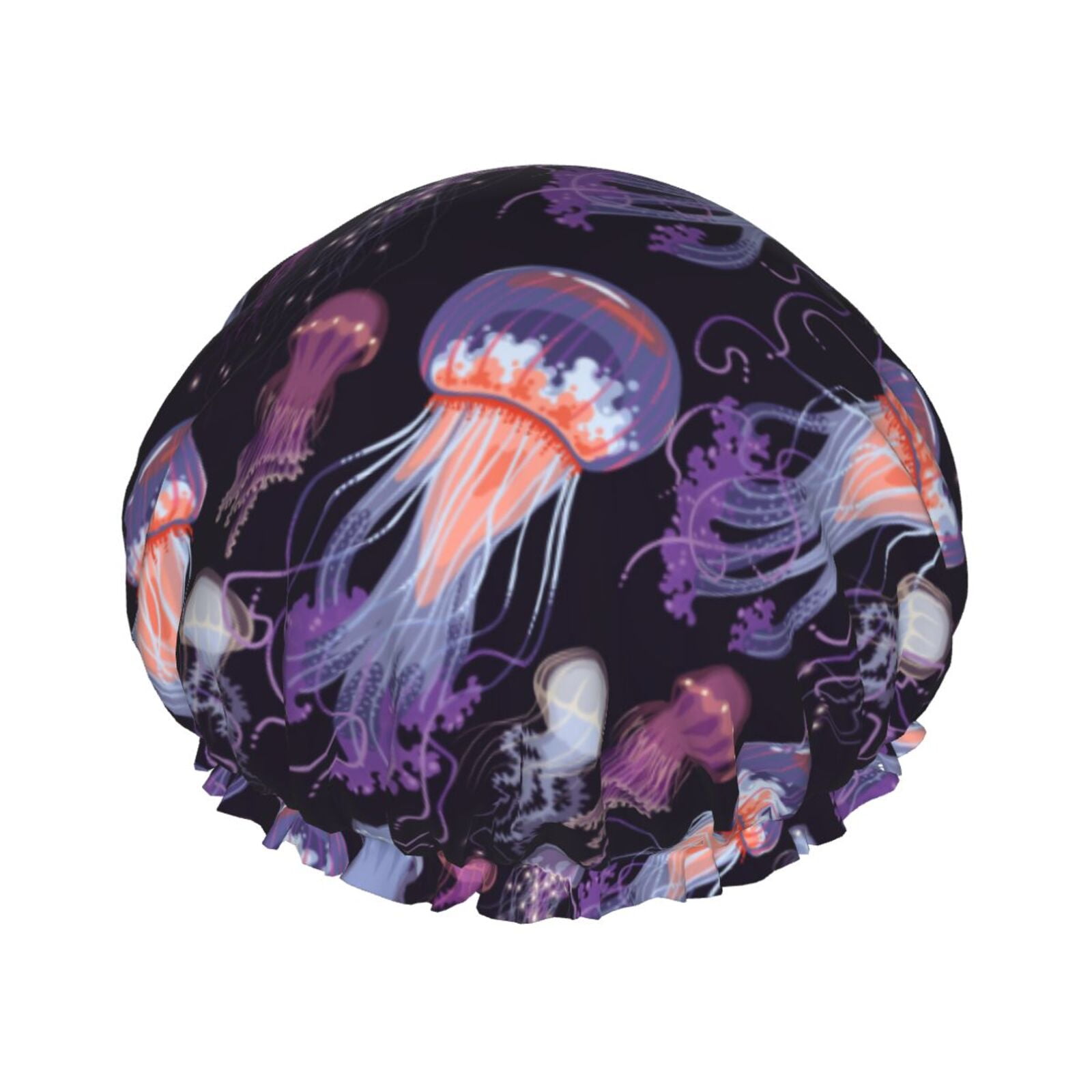 Purple Blue Jellyfish Print Shower Cap, Reusable Bath Hair Hat for all ...