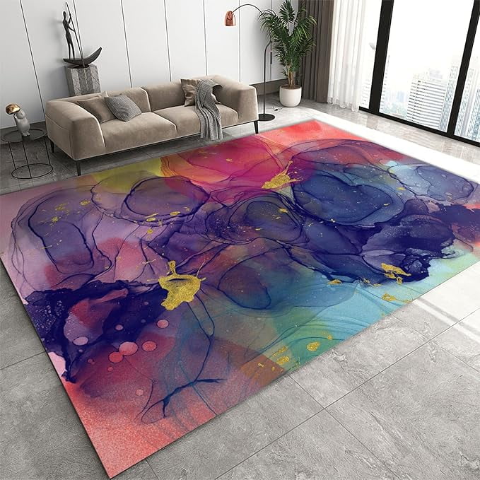 Purple Blue Marble Texture Area Rug, Vintage Gilded Luxury Floor Rugs ...