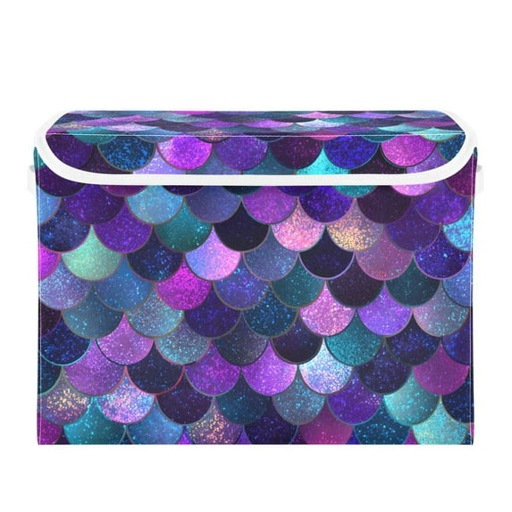 Purple Blue Mermaid Scales Foldable Storage Bin with Lid and Handle ...