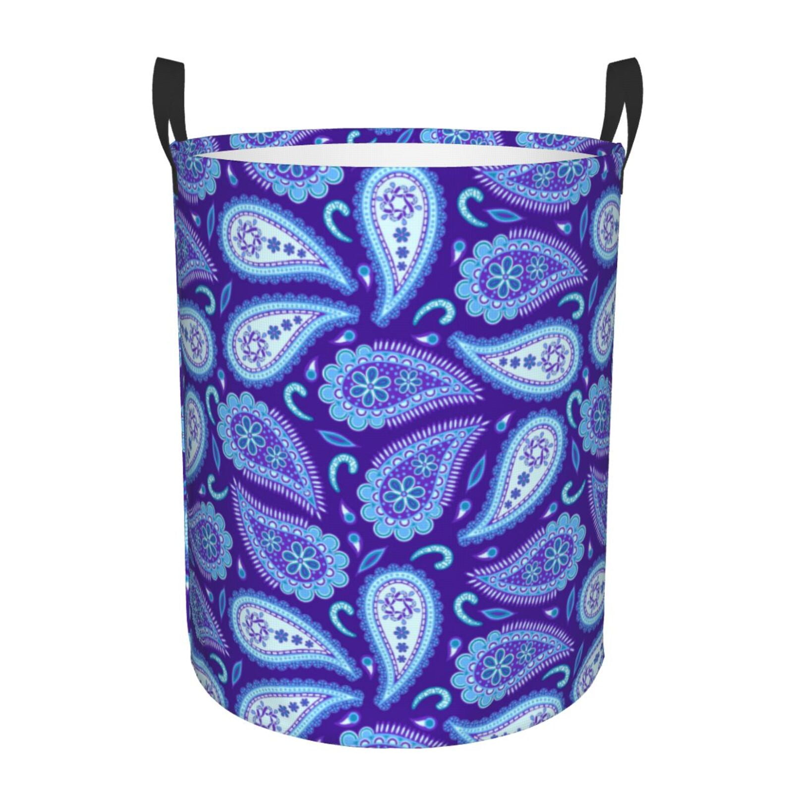 Purple Blue Paisley Laundry Basket with Handles - Freestanding Laundry ...