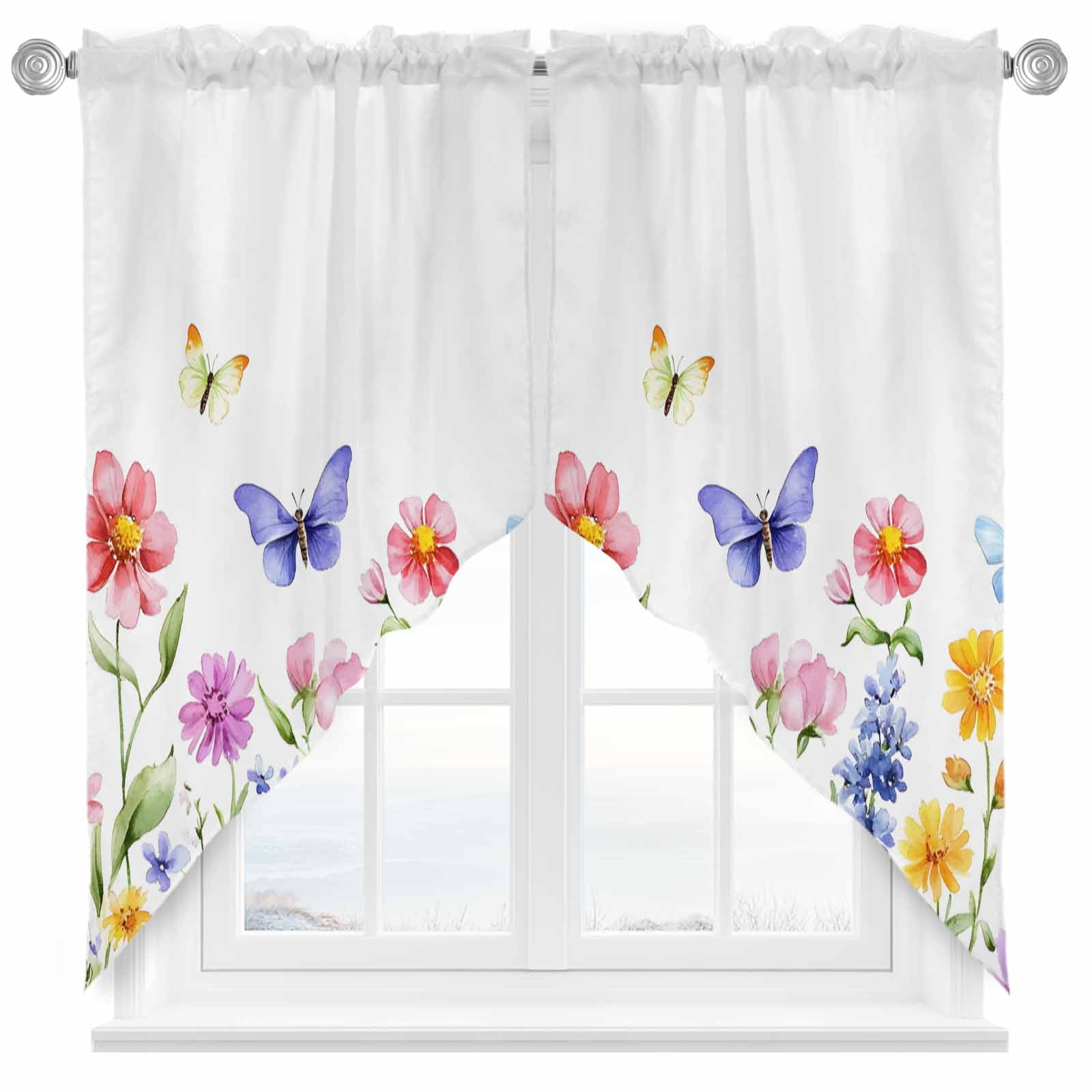Purple Blue Pink Flower Swag Valances for Windows 2 Pack Wildflower ...