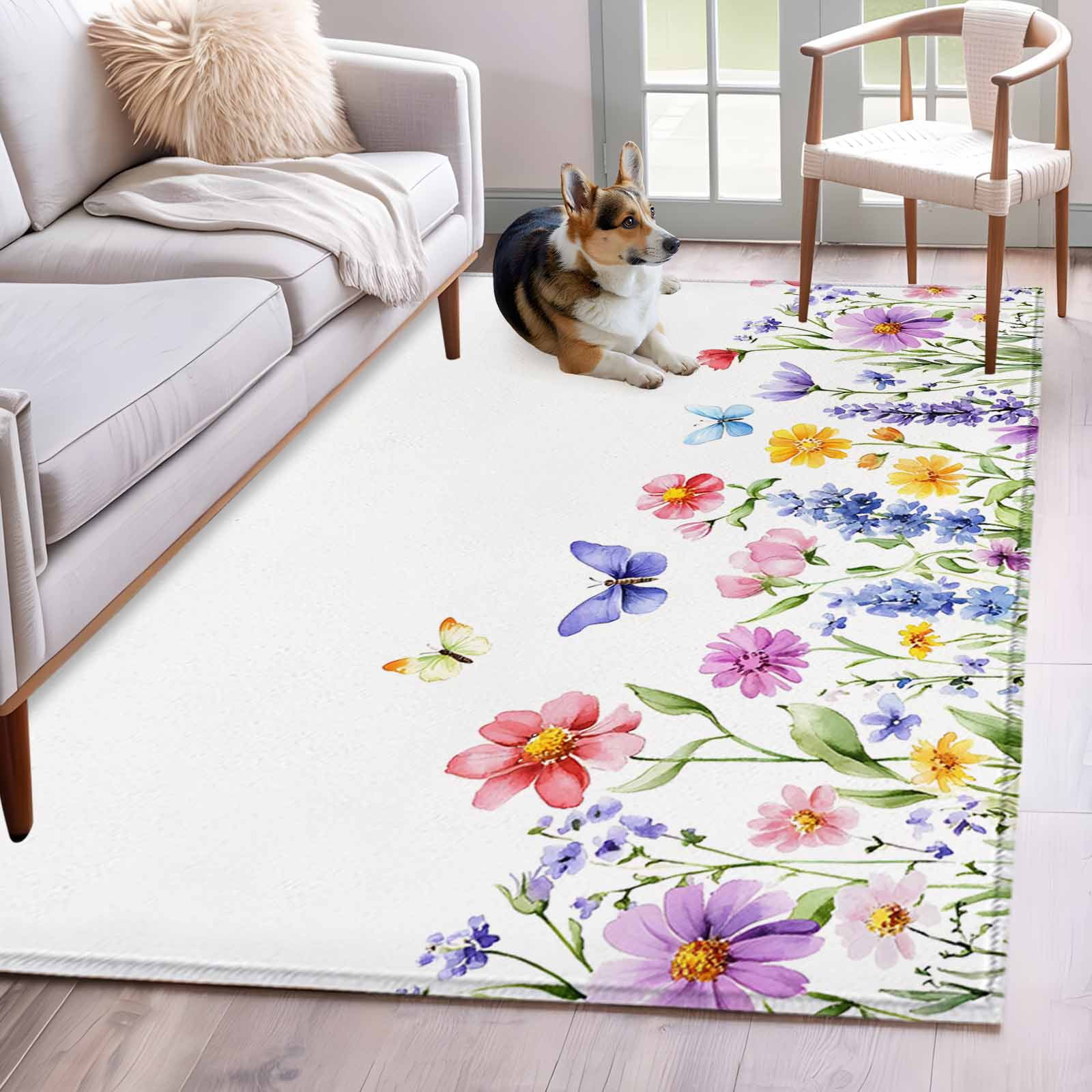 Purple Blue Pink Flower Washable Area Rug 4x6 111 Wildflower Butterfly ...