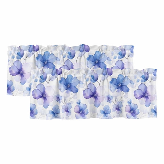 Purple Blue Spring Floral Curtain Valances for Windows, Kitchen Valance ...