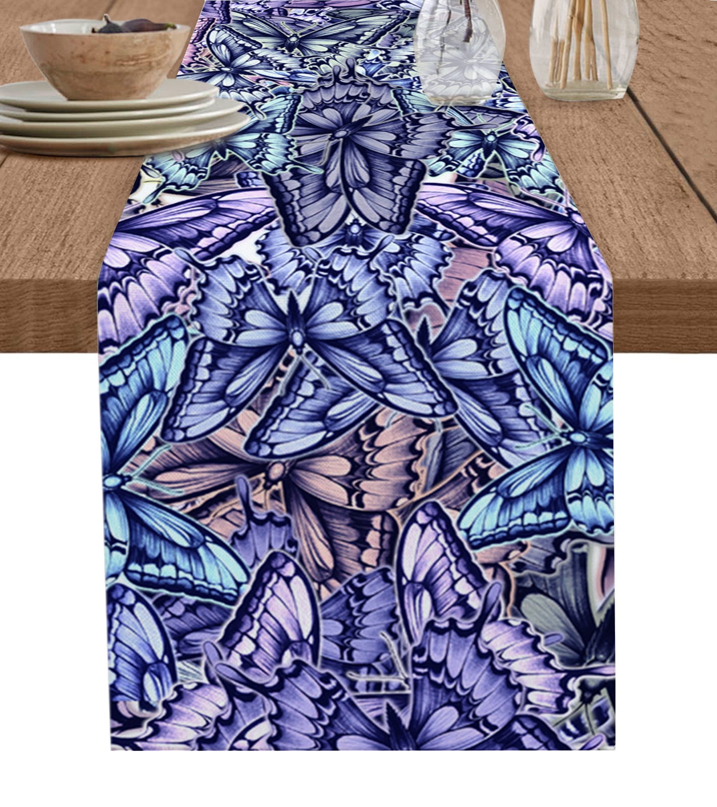 Purple Blue Teal Butterfly Table Runner Modern Abstract Art ...