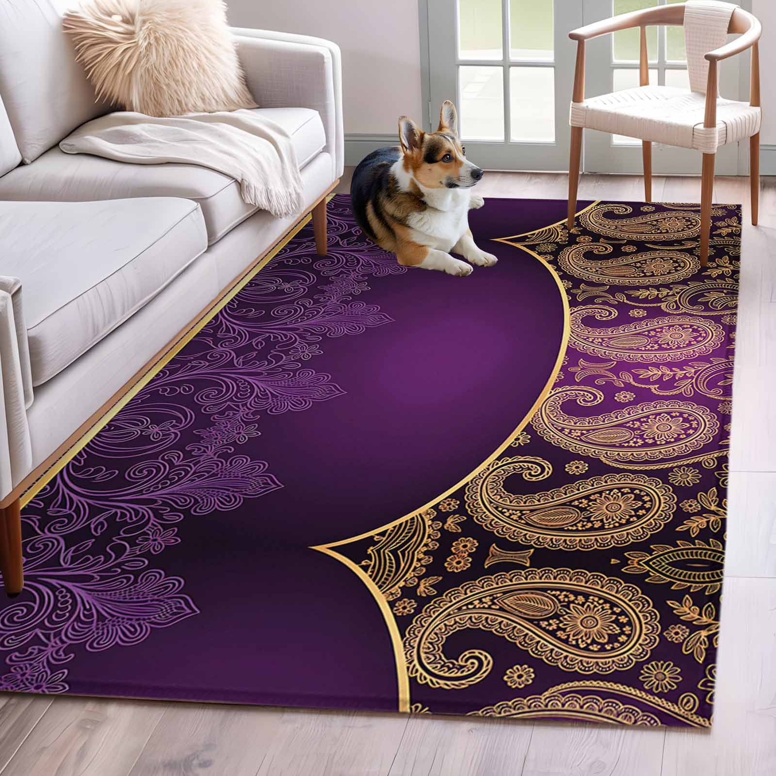 Purple Bohemian Floral Area Rugs 4x6 ft Flower Pattern Vintage ...