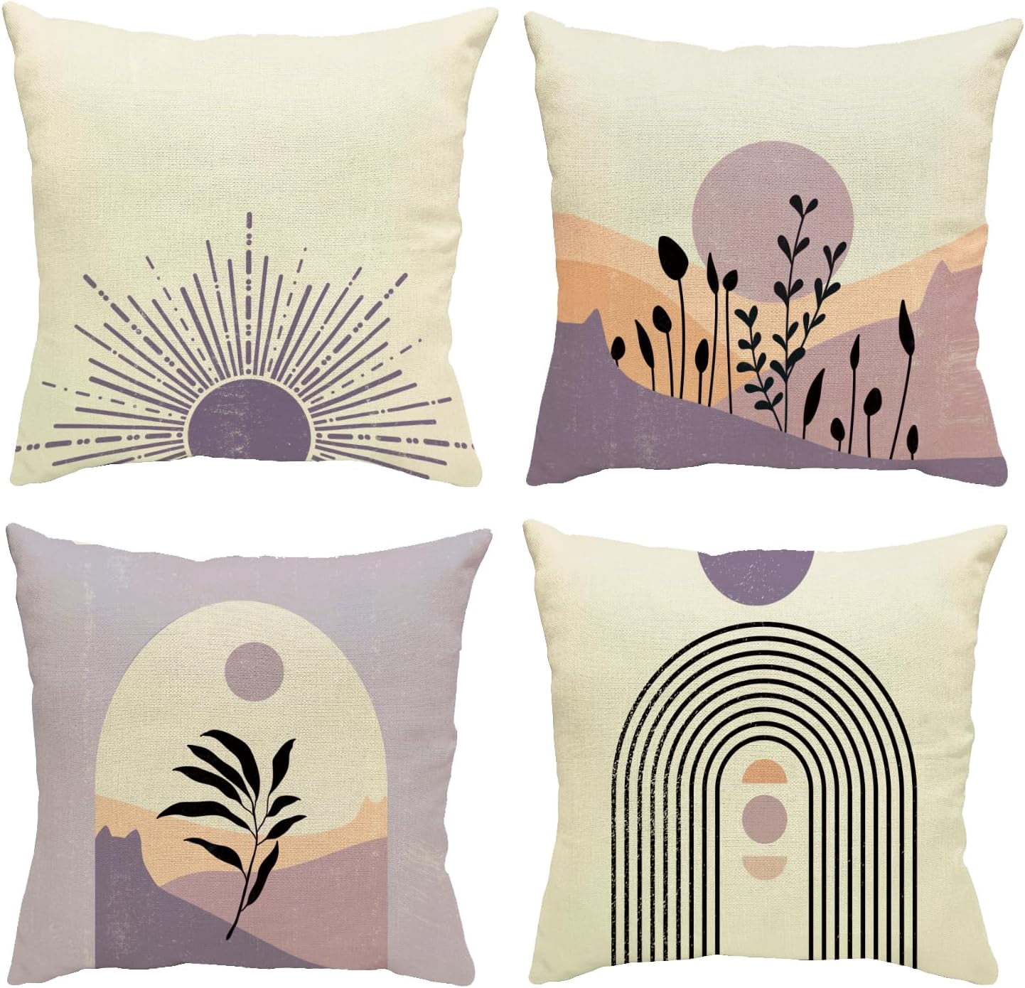 Purple Bohemian Pillow Covers 18x18 Set of 4, Geometric Abstract ...