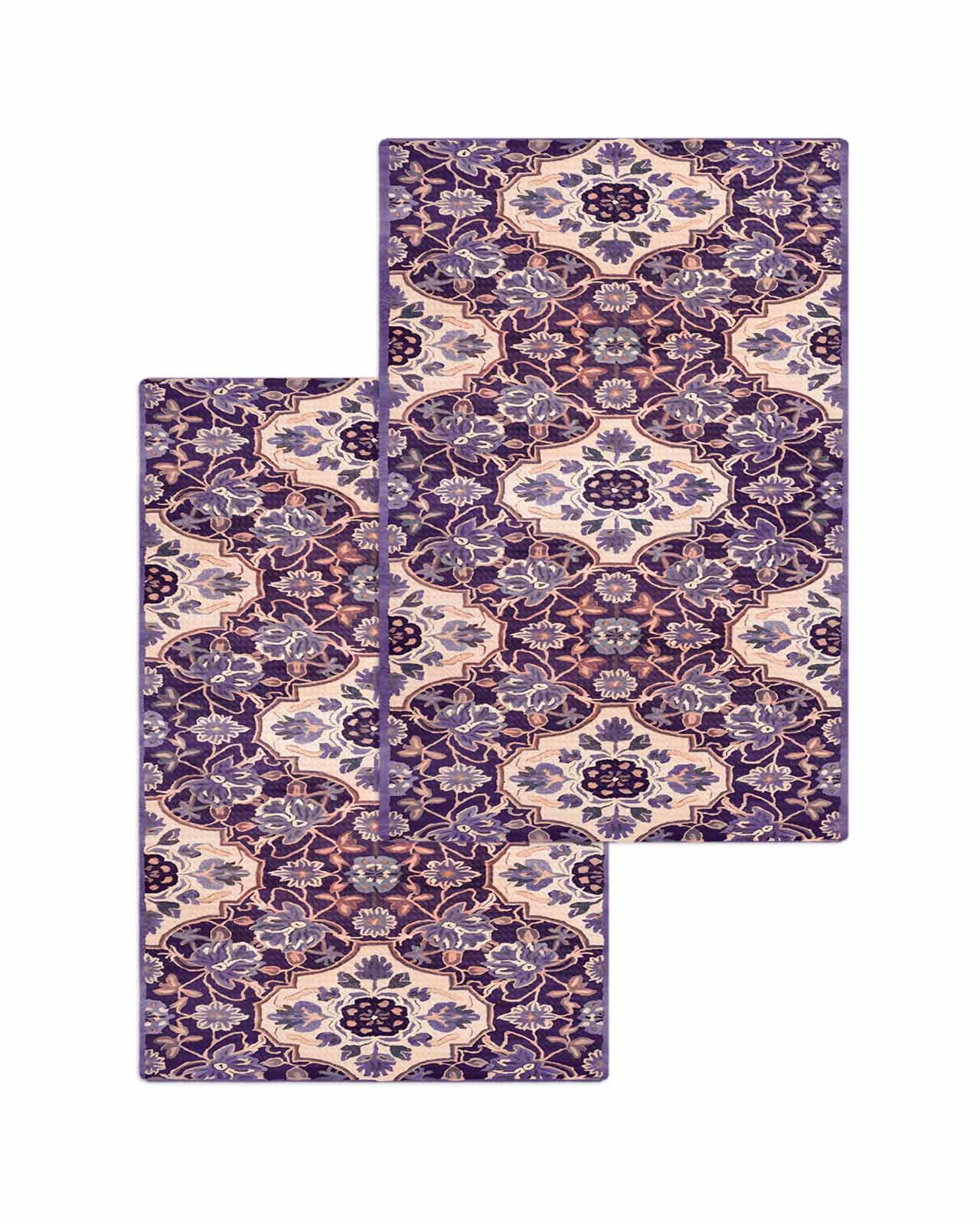 Purple Boho Kitchen Dish Towels for Drying Dishes Set of 2, Farmhouse Ethnic Abstract Floral ...