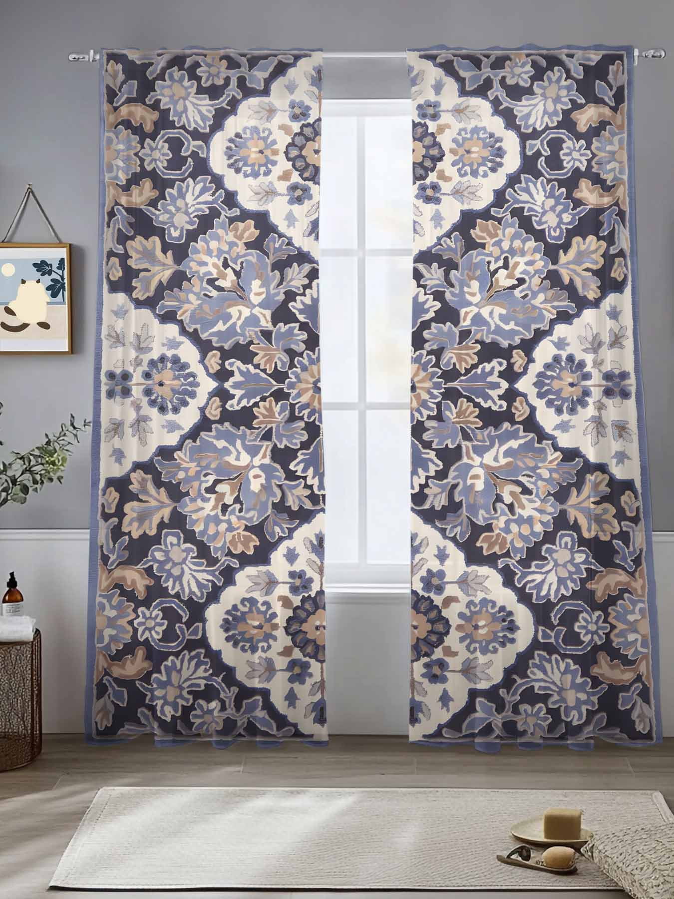 Purple Boho Sheer Curtains for Living Room Bedroom Farmhouse Vintage ...
