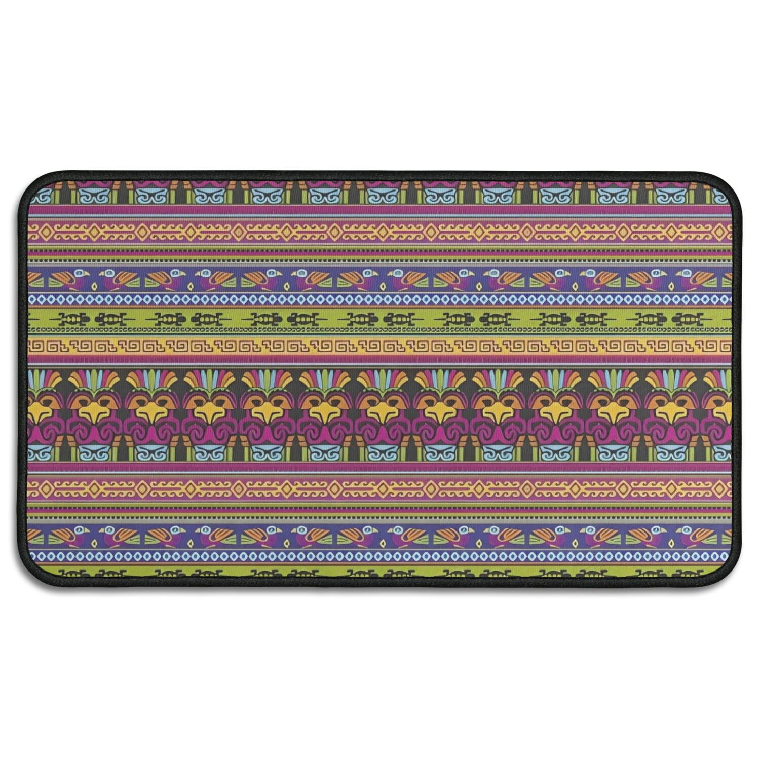 Purple Boho Tribal Birds and Meanders Pattern Door Rugs,Washable Non ...
