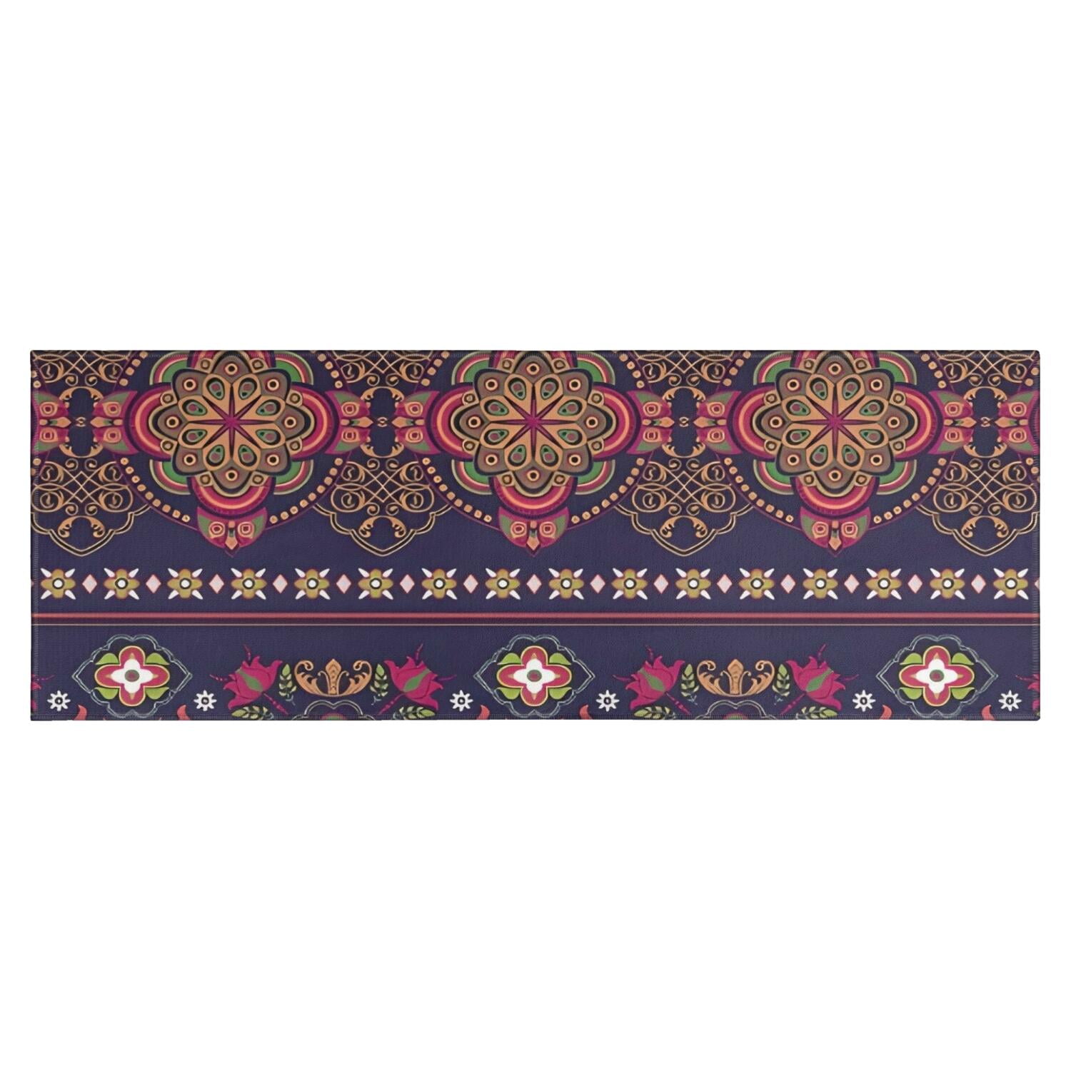 Purple Boho Tribal Floral and Mandalas Pattern Kitchen Rug Mat,Kitchen ...