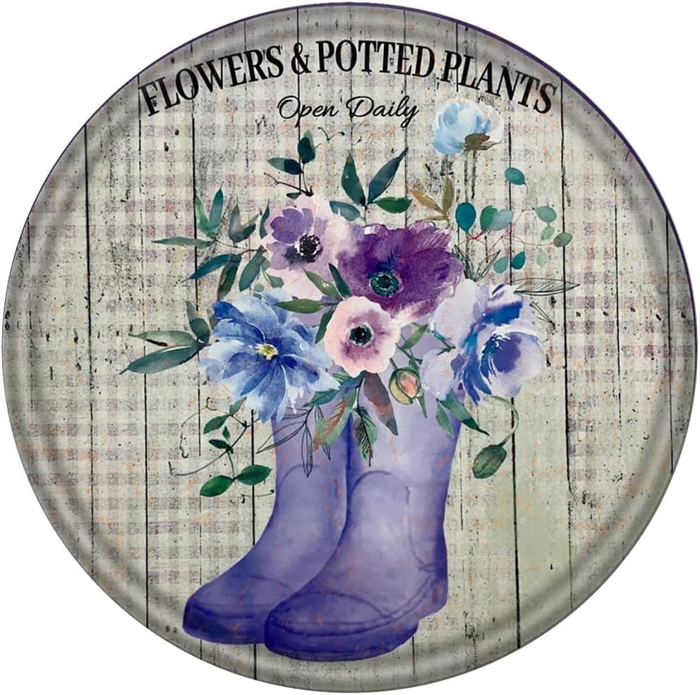 Purple Boots Decor Flowers And Potted Plants Funny Novelty Round Metal ...