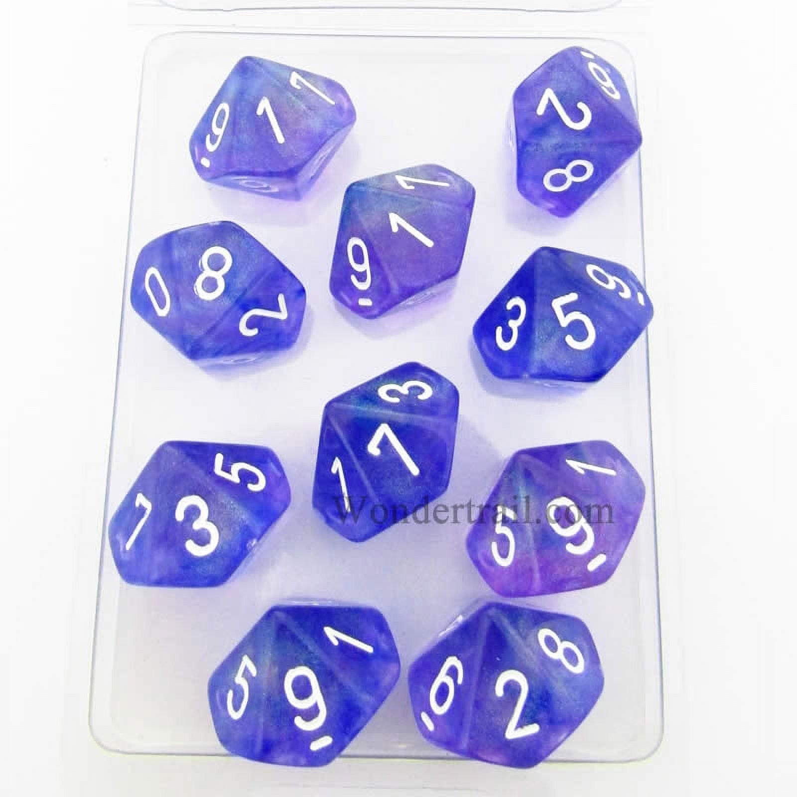 Purple Borealis Dice with White Numbers D10 16mm (5/8in) Pack of 10 ...