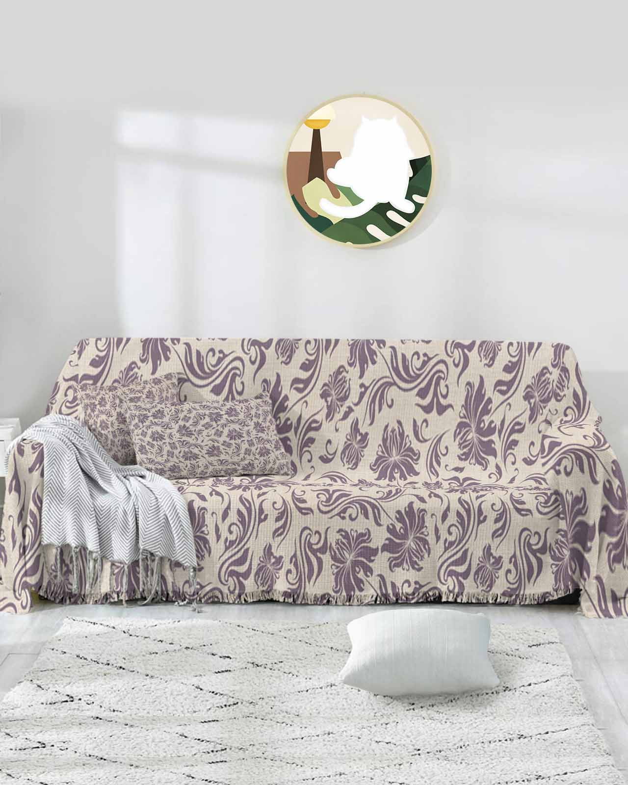 Purple Botanical Sofa Couch Covers for 3 Cushion Couch,Washable L Shape ...