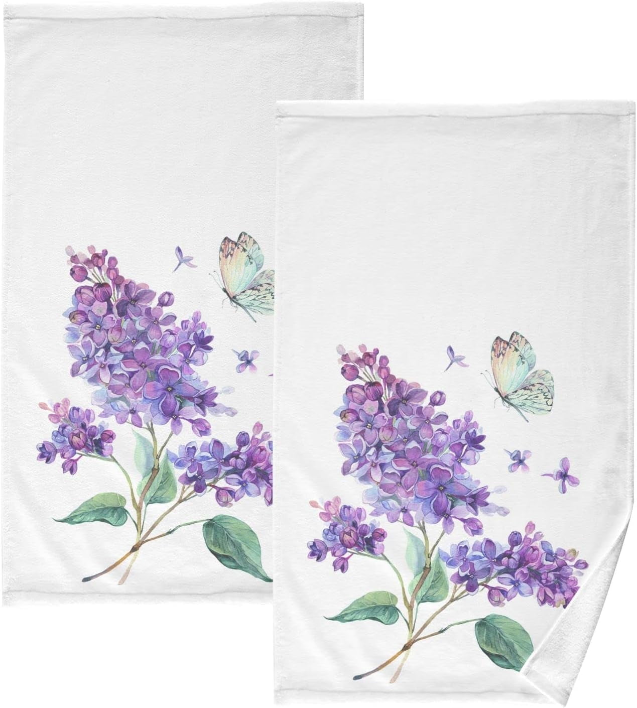 Purple Bouquet Flower and Butterfly Cotton Towels Set 2 Pcs Absorbent ...