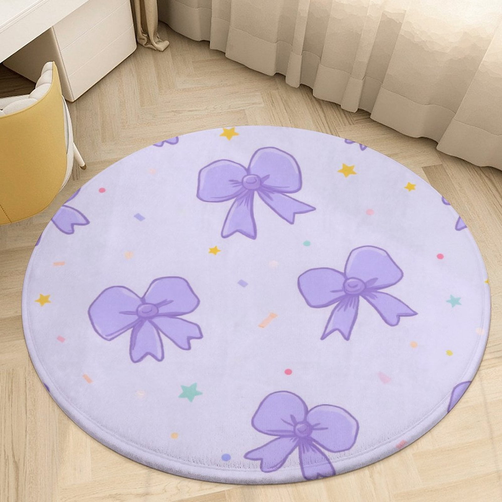 Purple Bow And Stars Pattern Round Area Rugs for Bedroom Living Room ...