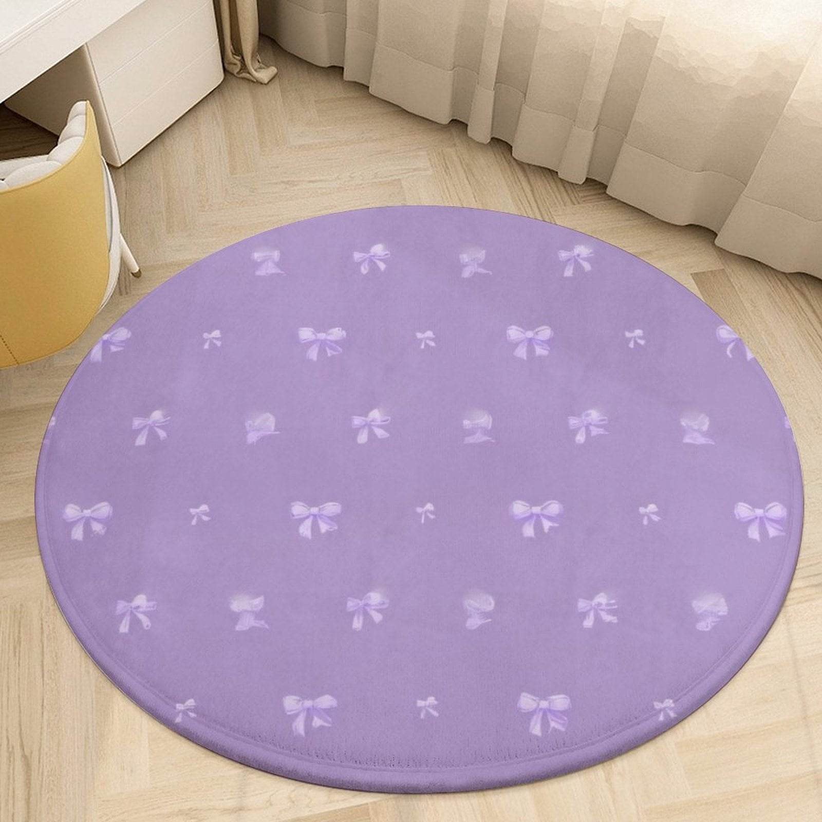 Purple Bow Pattern Round Area Rugs for Bedroom Living Room, 6FT Soft ...