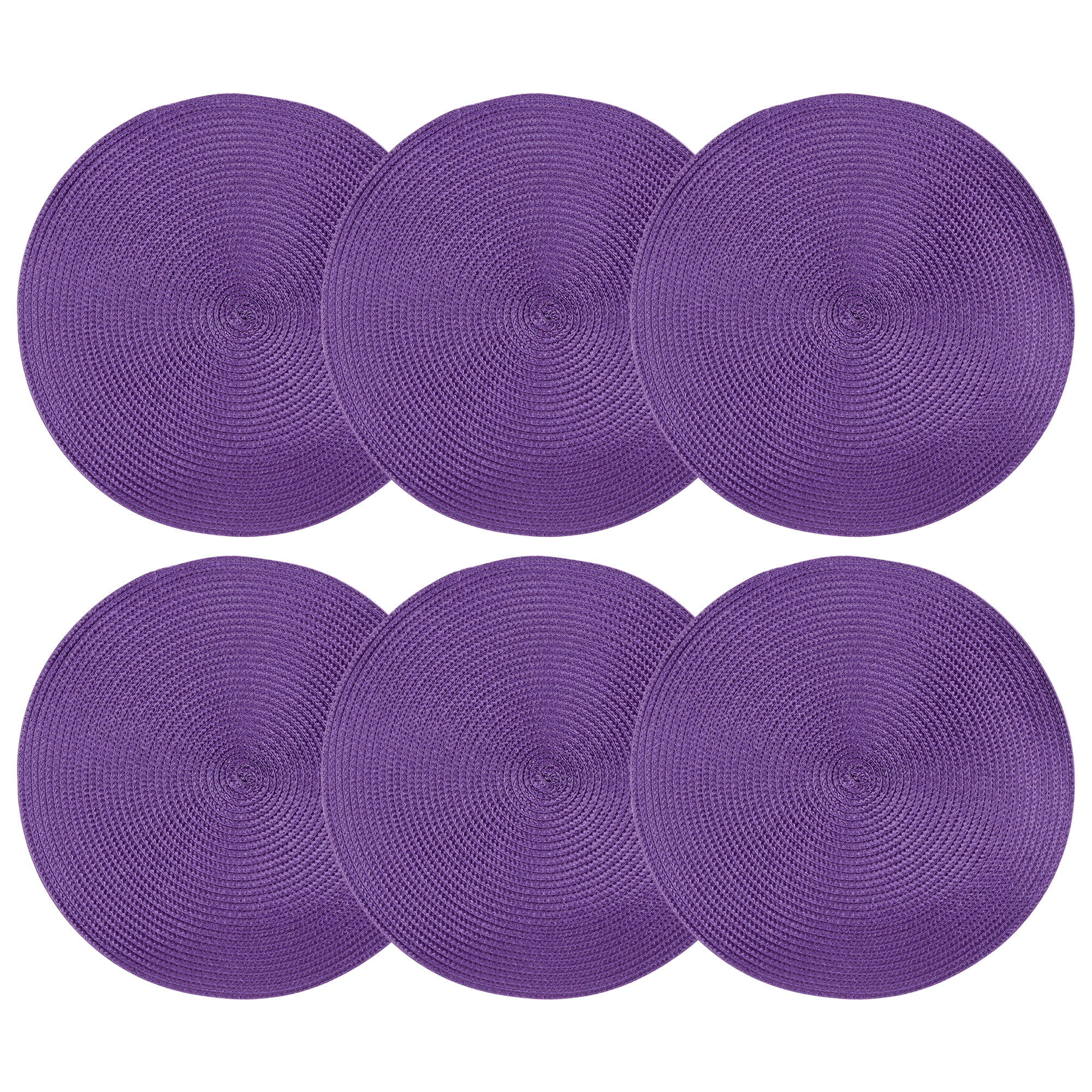 Purple Braided Placemats Set of 6, Round 14 Inches Boho Table Mats for ...