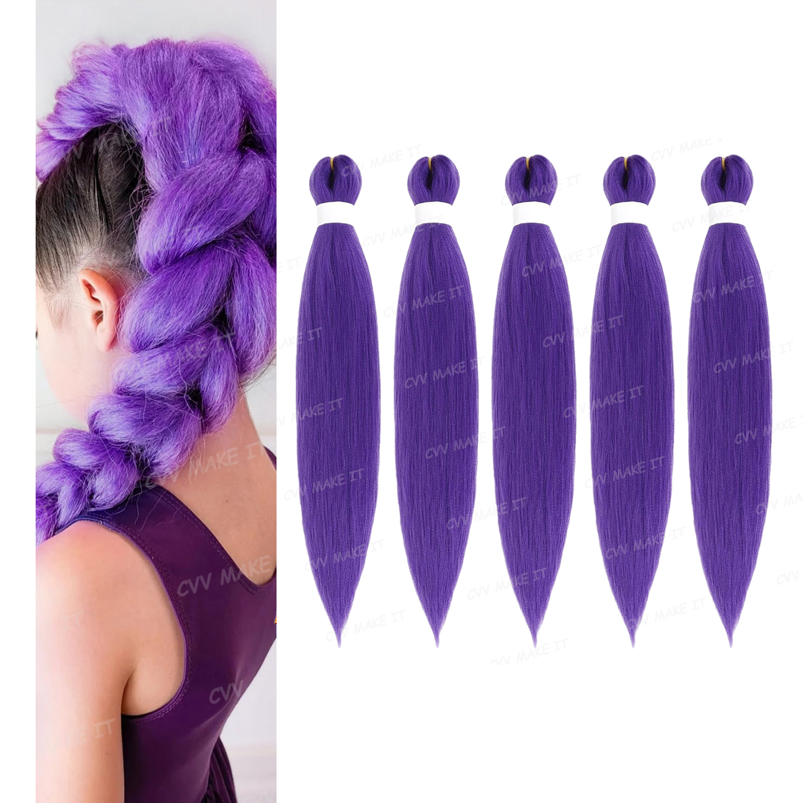 Purple Braiding Hair Long Purple Braiding Hair Pre Stretched Synthetic ...