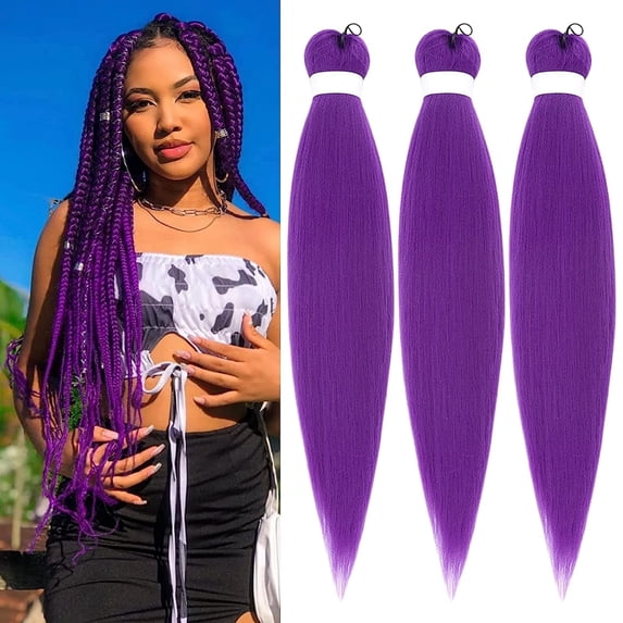 Purple Braiding Hair Pre stretched Box Braid Kanekalon Braiding Hair ...