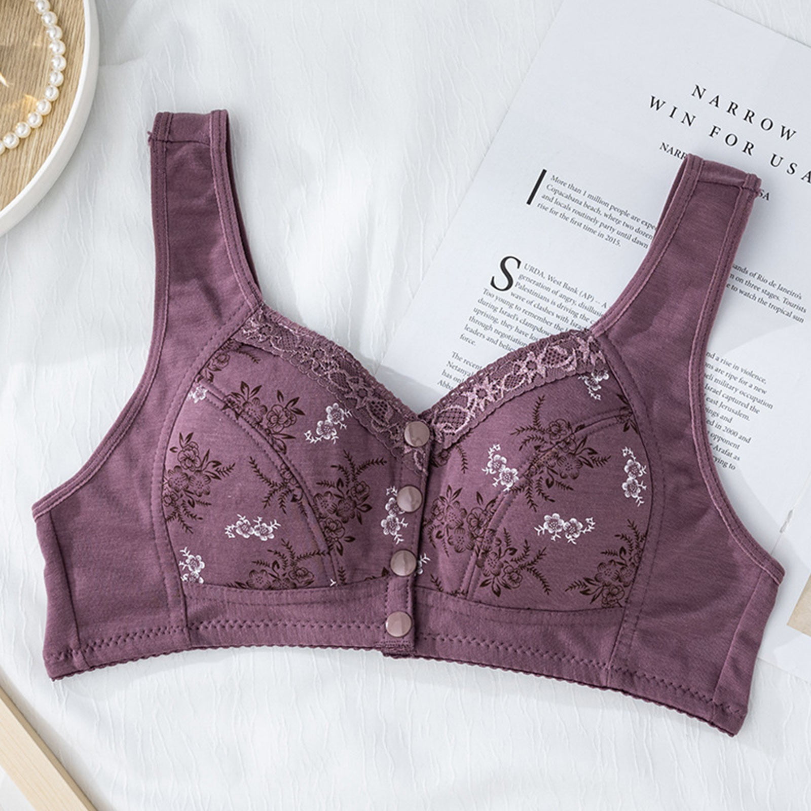 Purple Bras for Women Lace Front Buckle Prints Underwear Without Rims ...