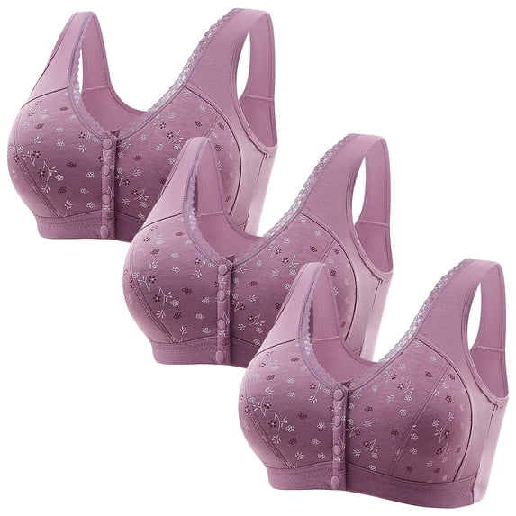 Purple Bras for Women Lace Front Button Shaping Cup Adjustable Shoulder ...