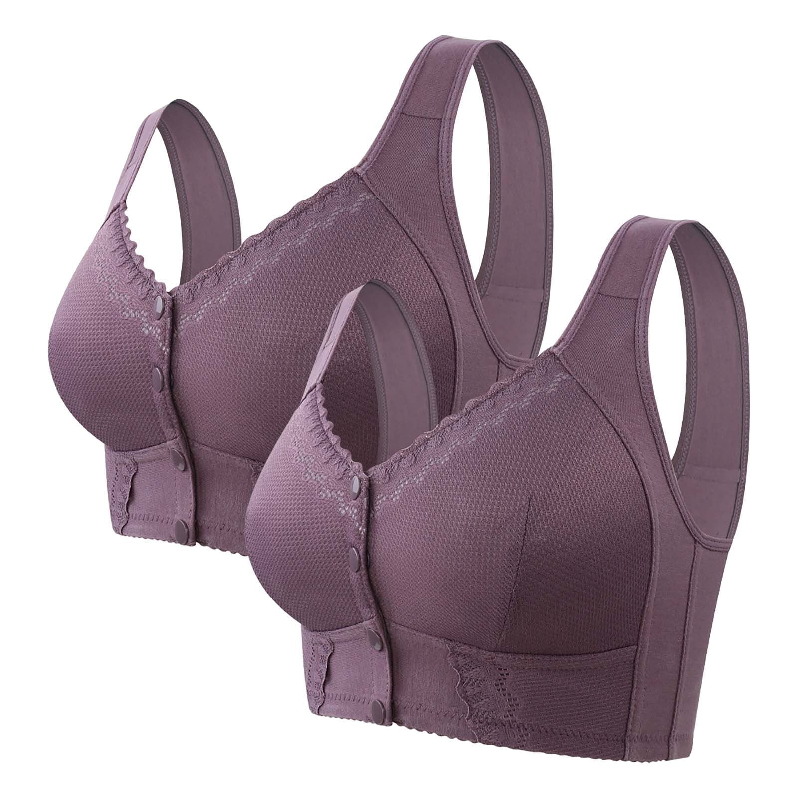 Purple Bras for Women Moona Bra for Senior Front Closure Breathable Bra ...