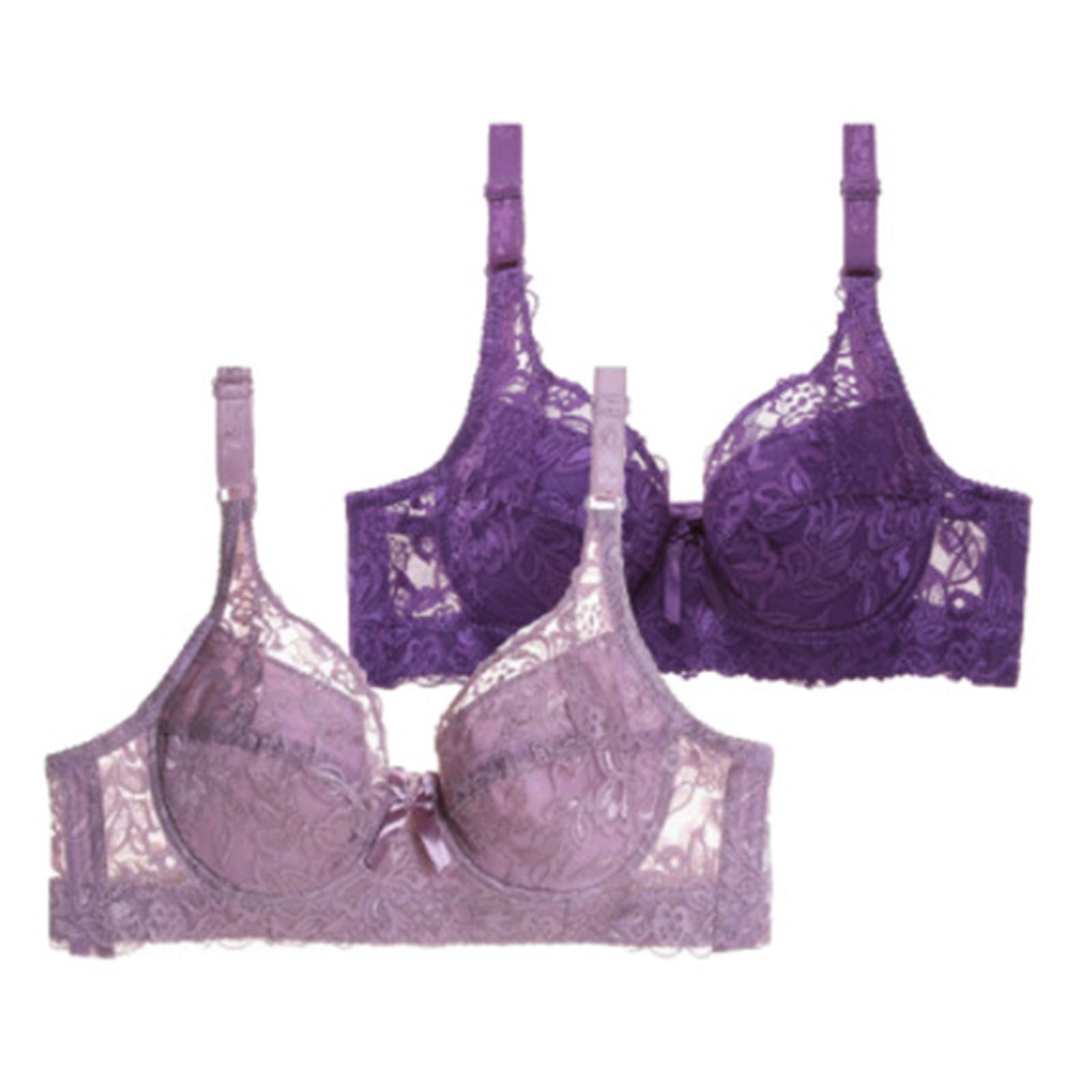Purple Bras for Women's 2PC Bra Casual Fashion Large Size Bra Slim Spongeless Sponge Underwear ...