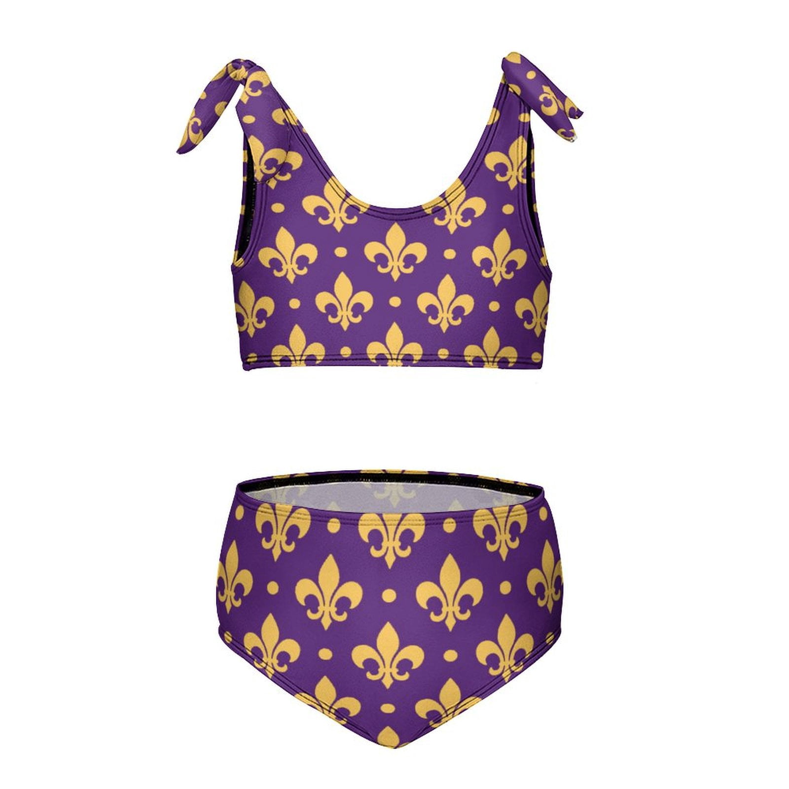Purple Bright Mardi Gras - Fleur De Lis Girl's 2 Piece Bikini Set Beach ...