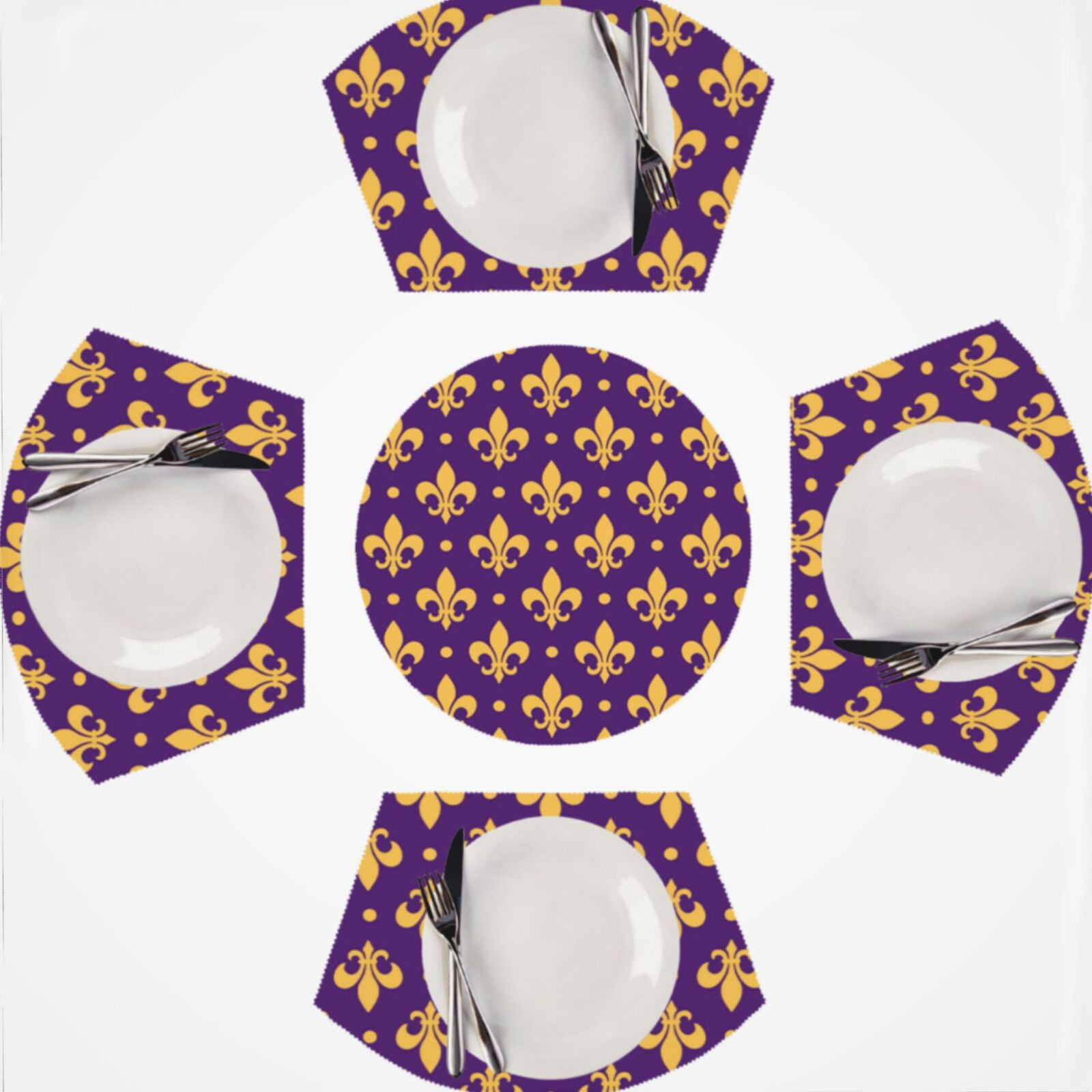 Purple Bright Mardi Gras Fleur De Lis Round Table Placemats Set Of 5 ...