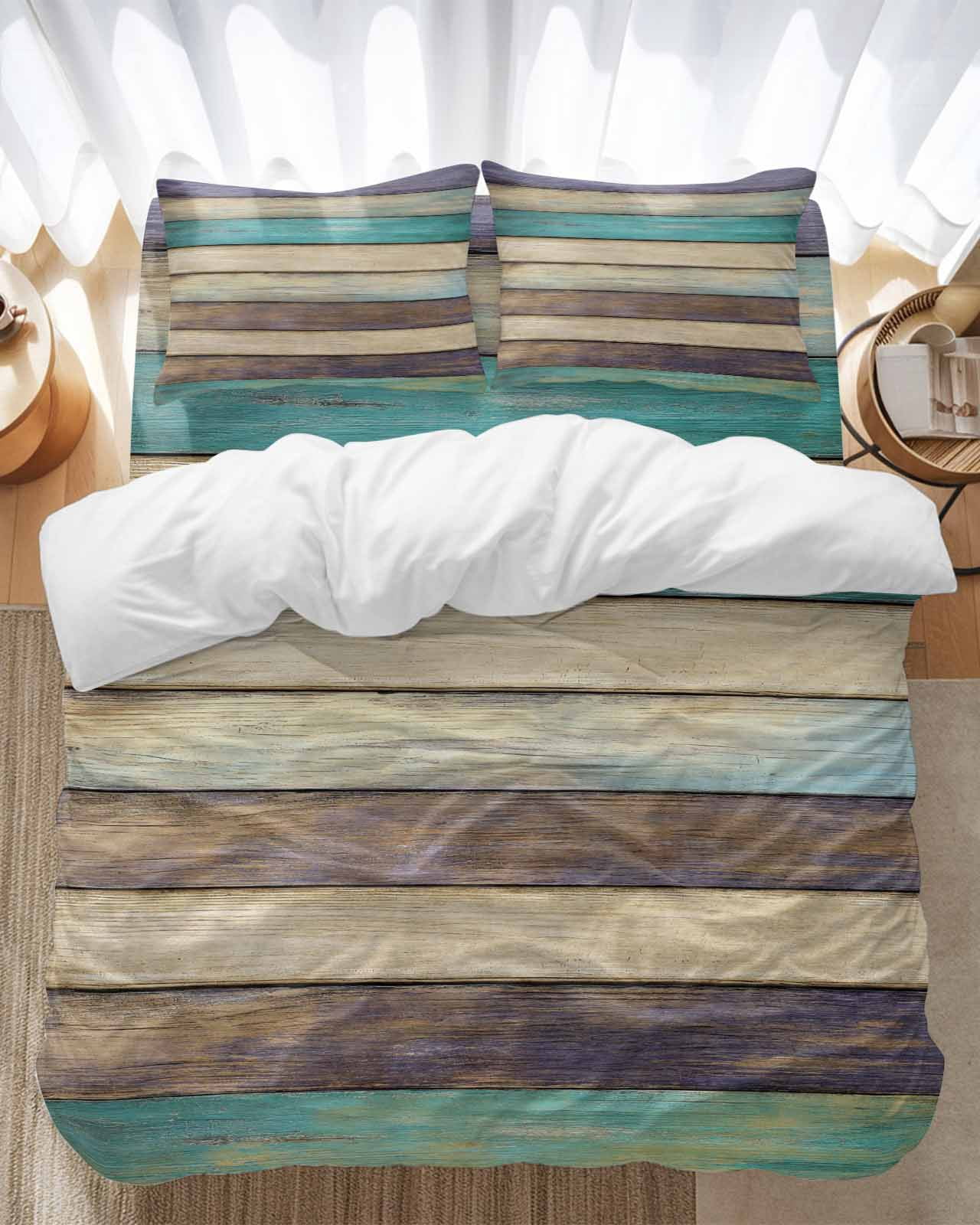 Purple Brown Bedding Duvet Cover Set Full Size 4 Pieces Turquoise Wood ...