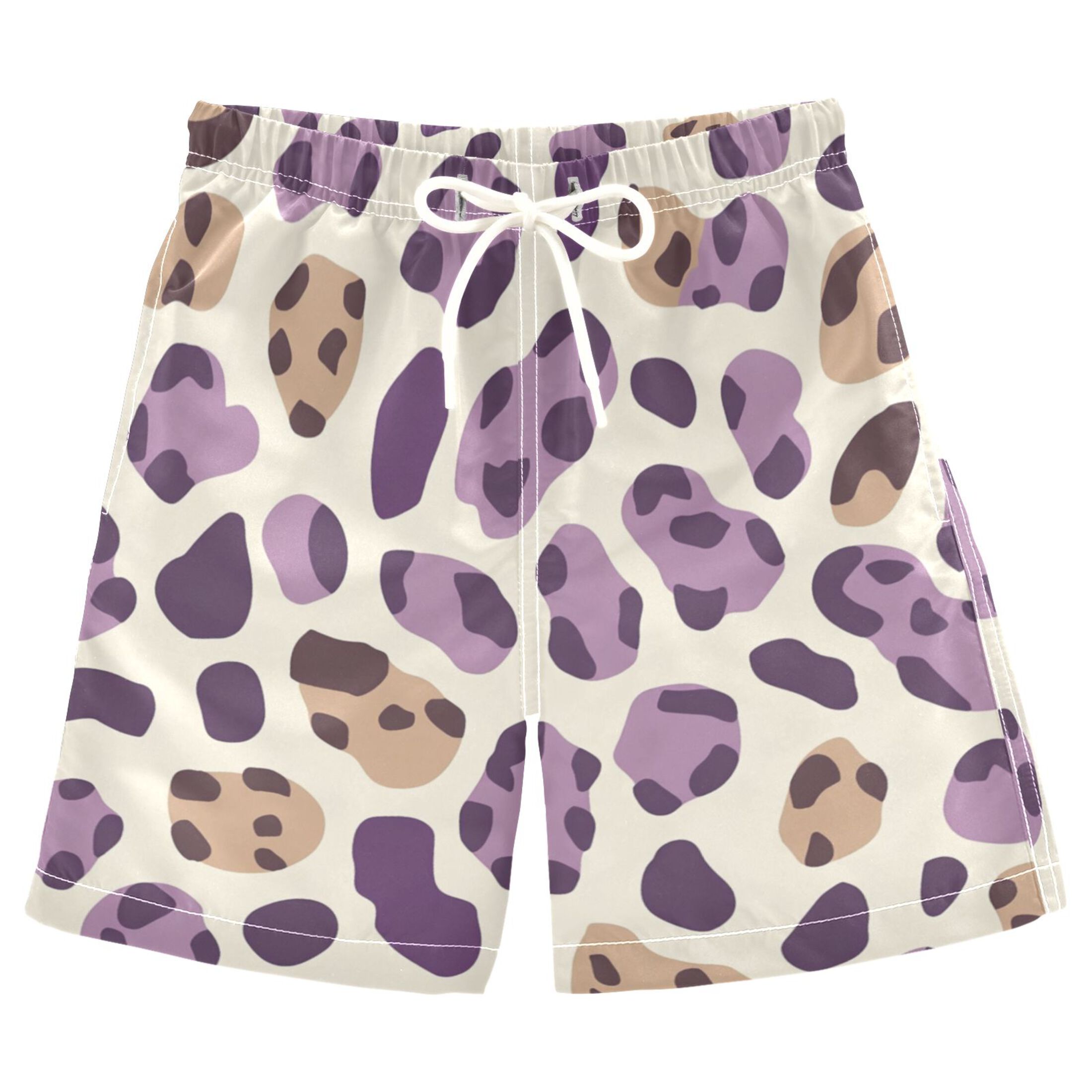 Purple Brown Leopard Skin Print Boys' Beach Pants Board Shorts Swim ...